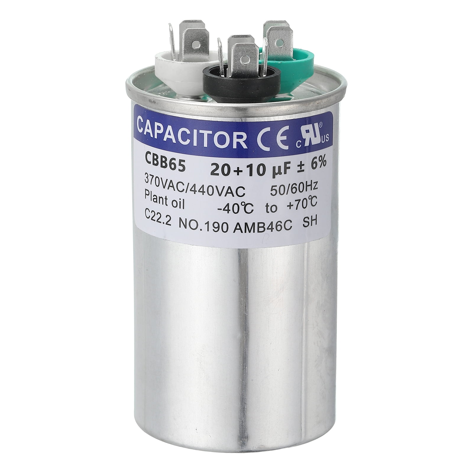 Uxcell CBB65 Capacitor, 20+10uF 370-440 VAC 50/60Hz Aluminium CBB65 Air Conditioner Motor ...