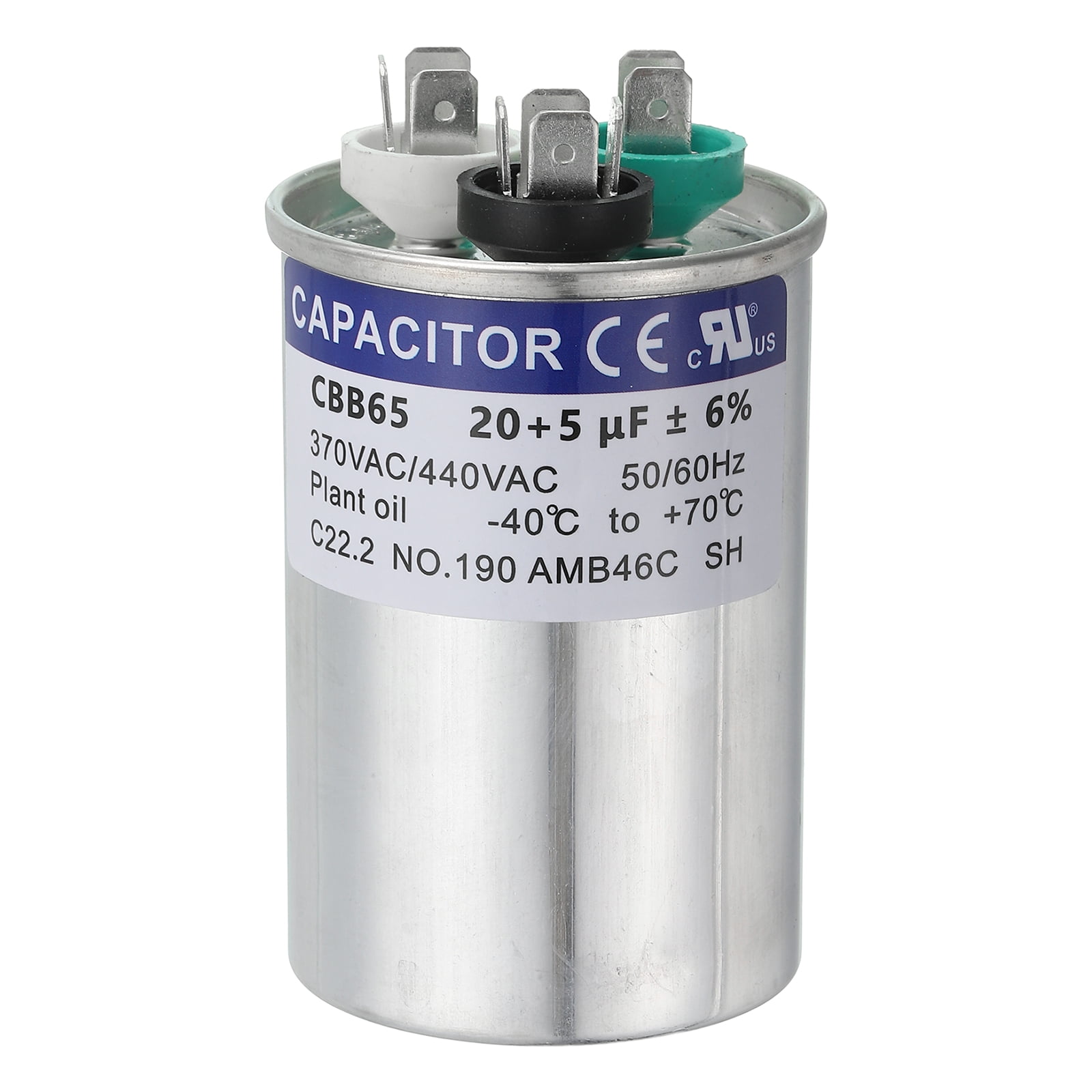 Uxcell CBB65 Capacitor, 20+5uF 370-440 VAC 50/60Hz Aluminium CBB65 Air Conditioner Motor ...