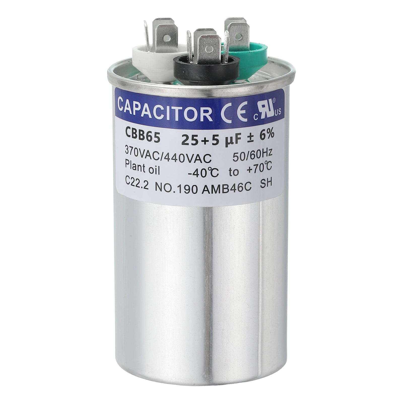 Uxcell CBB65 Capacitor, 25+5uF 370-440 VAC 50/60Hz Aluminium CBB65 Air Conditioner Motor ...