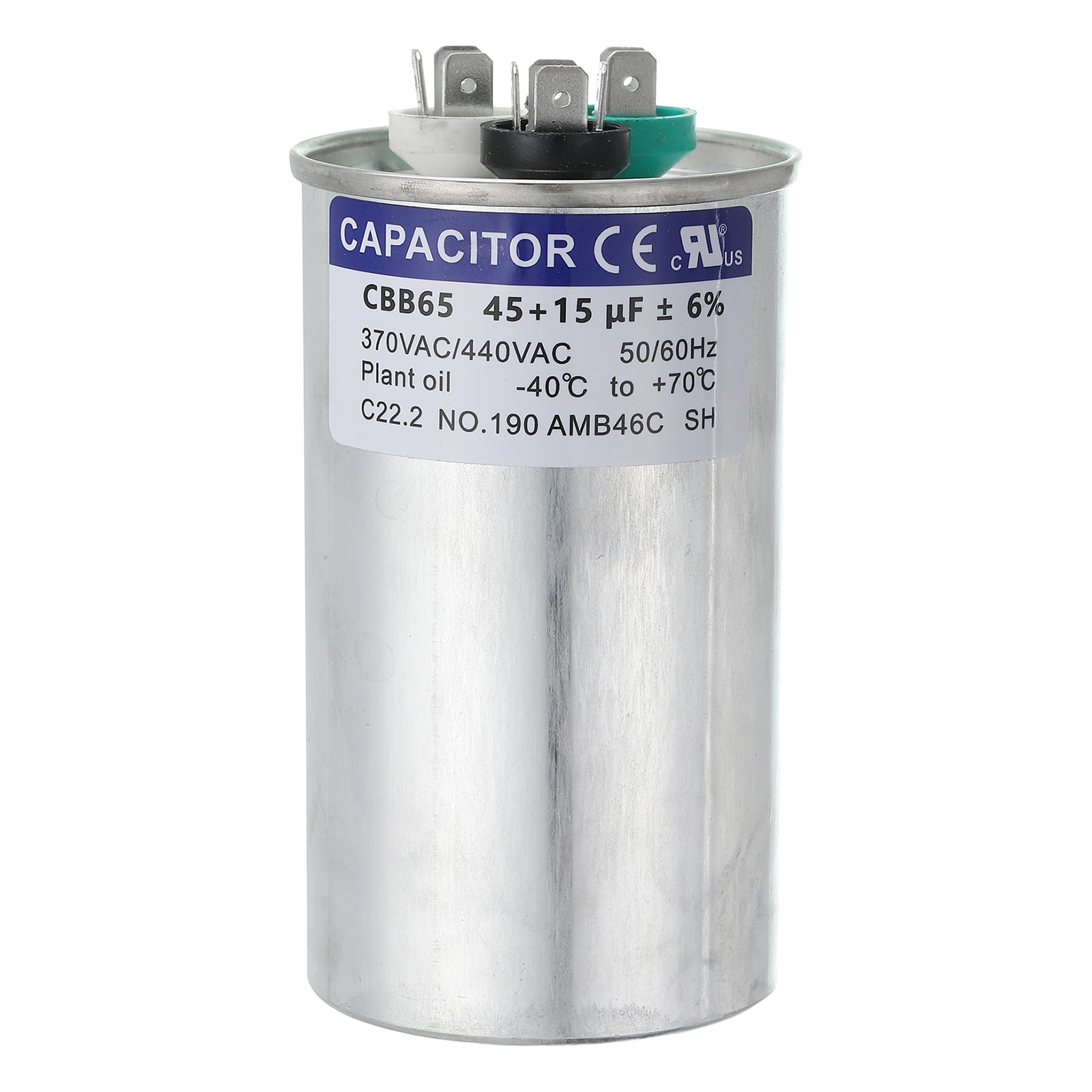 Uxcell CBB65 Capacitor, 45+15uF 370-440 VAC 50/60Hz Aluminium CBB65 Air Conditioner Motor ...