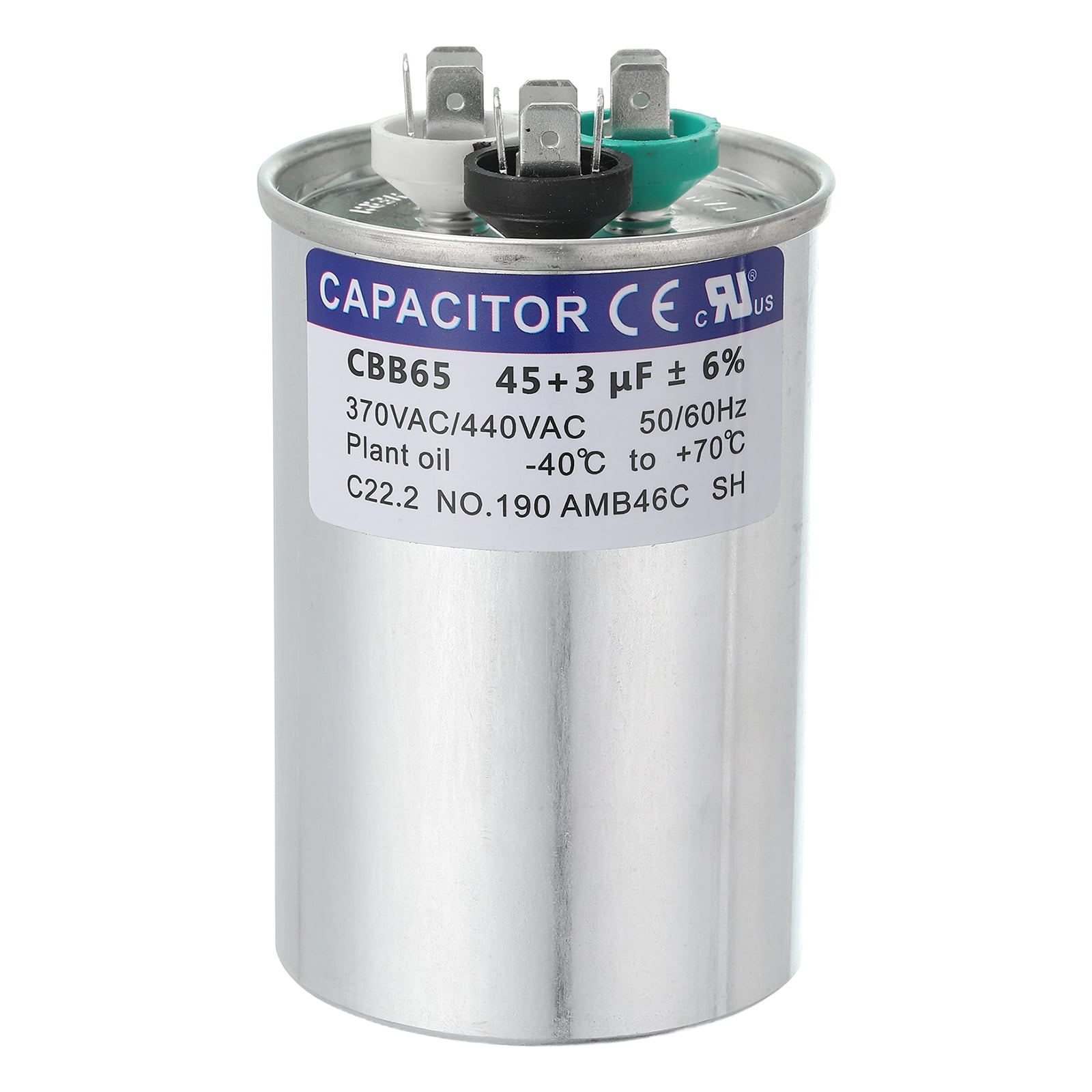 Uxcell CBB65 Capacitor, 45+3uF 370-440 VAC 50/60Hz Aluminium CBB65 Air Conditioner Motor ...