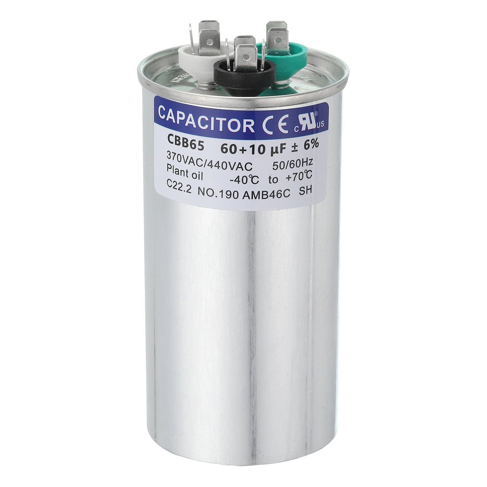 Uxcell CBB65 Capacitor, 60+10uF 370-440 VAC 50/60Hz Aluminium CBB65 Air Conditioner Motor ...