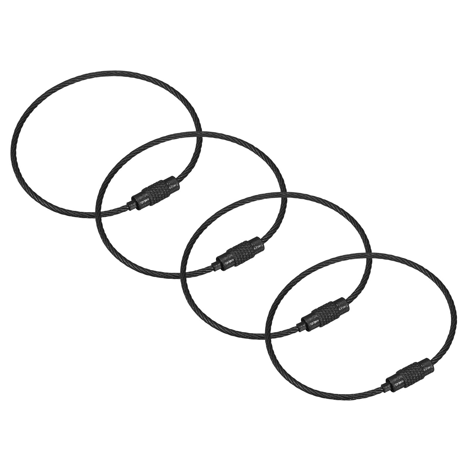 Uxcell Cable Key Rings 160mm Wire Keychain Twist Loops Black 4 Pack ...