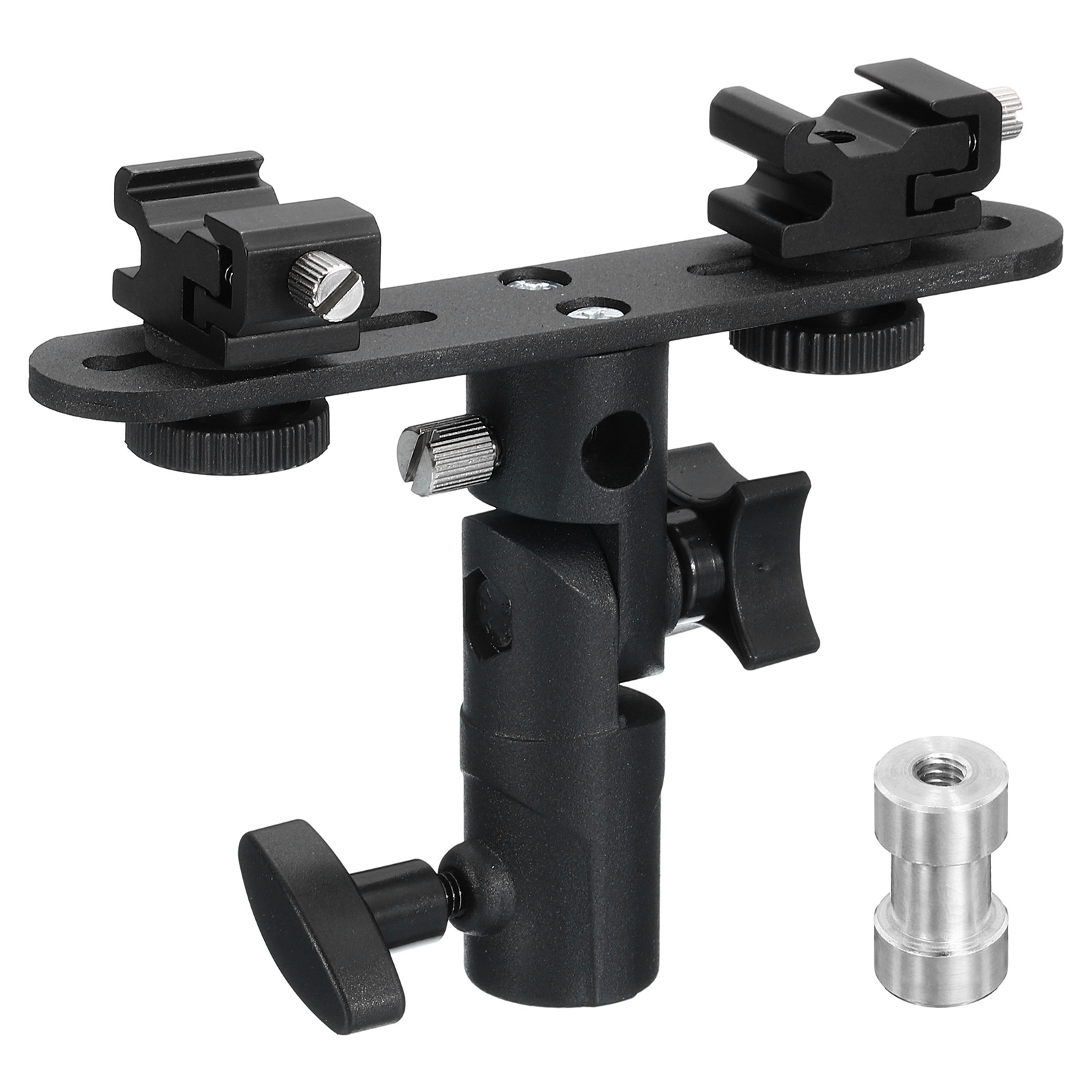 Uxcell Camera Flash Bracket, E-Shape Light Stand Double Head Adapter ...