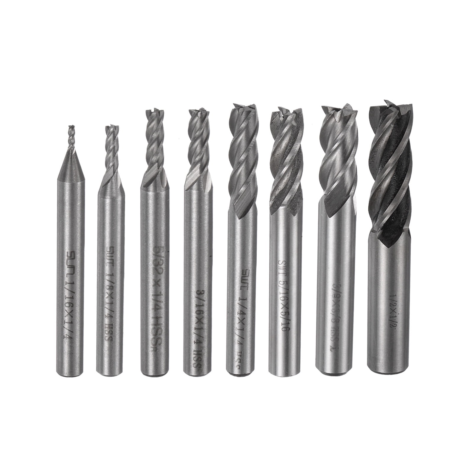 Uxcell Carbide End Mills Sets 4-Flute 1/4" 1/8" 3/8" 3/16" 1/2" 1/16" 5 ...