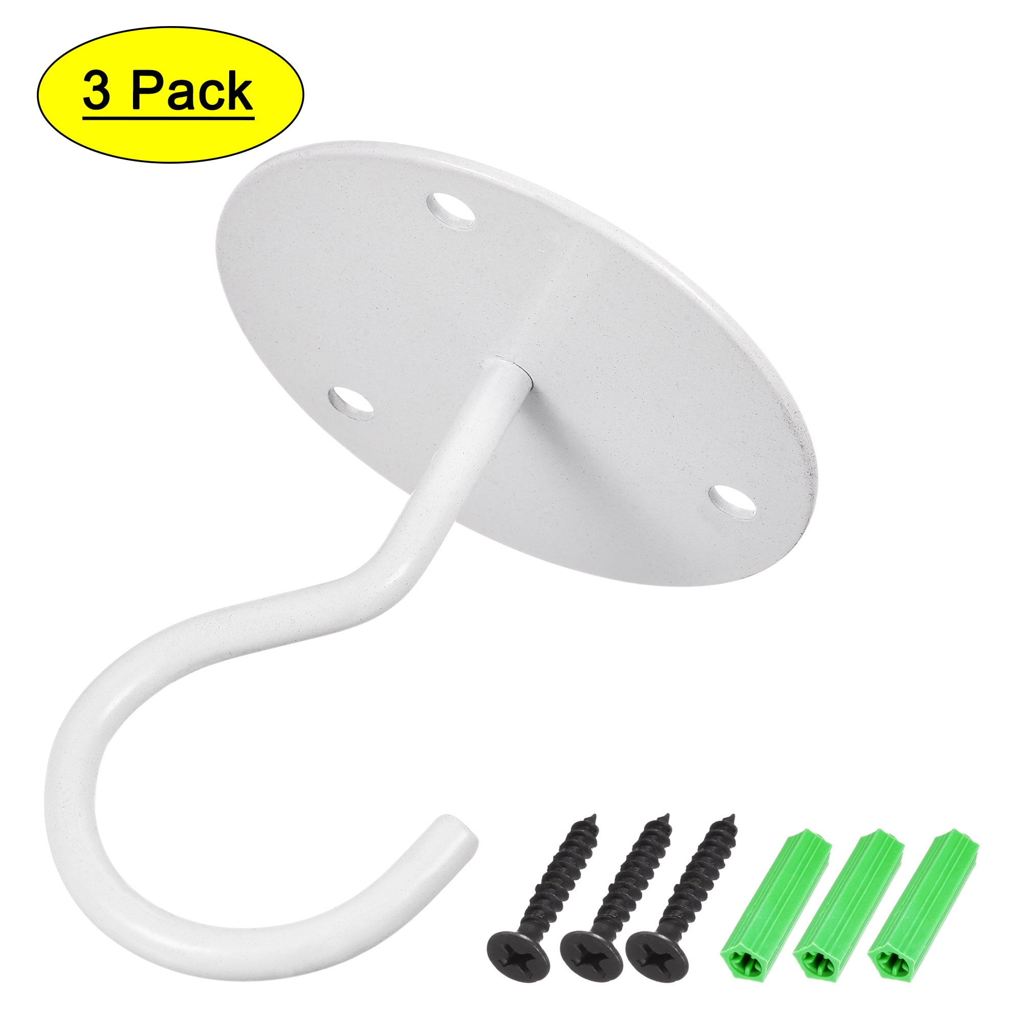 Uxcell Ceiling Hooks Wall Mounted 65mm Round Plate Iron White 3Pack ...