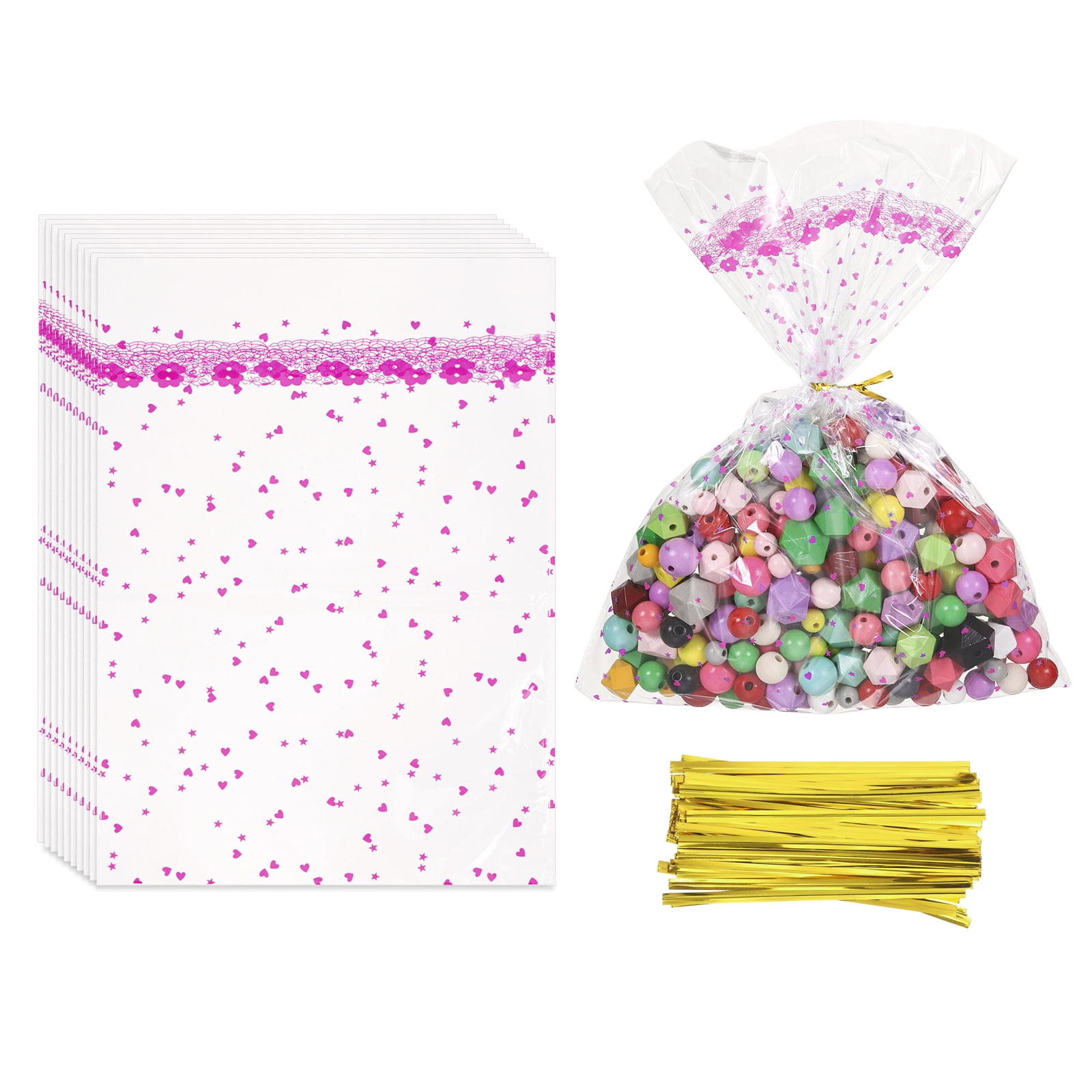 Uxcell Cello Treat Bags, (10x7 Inch, Deep Red) (100 Pcs) Clear Party ...