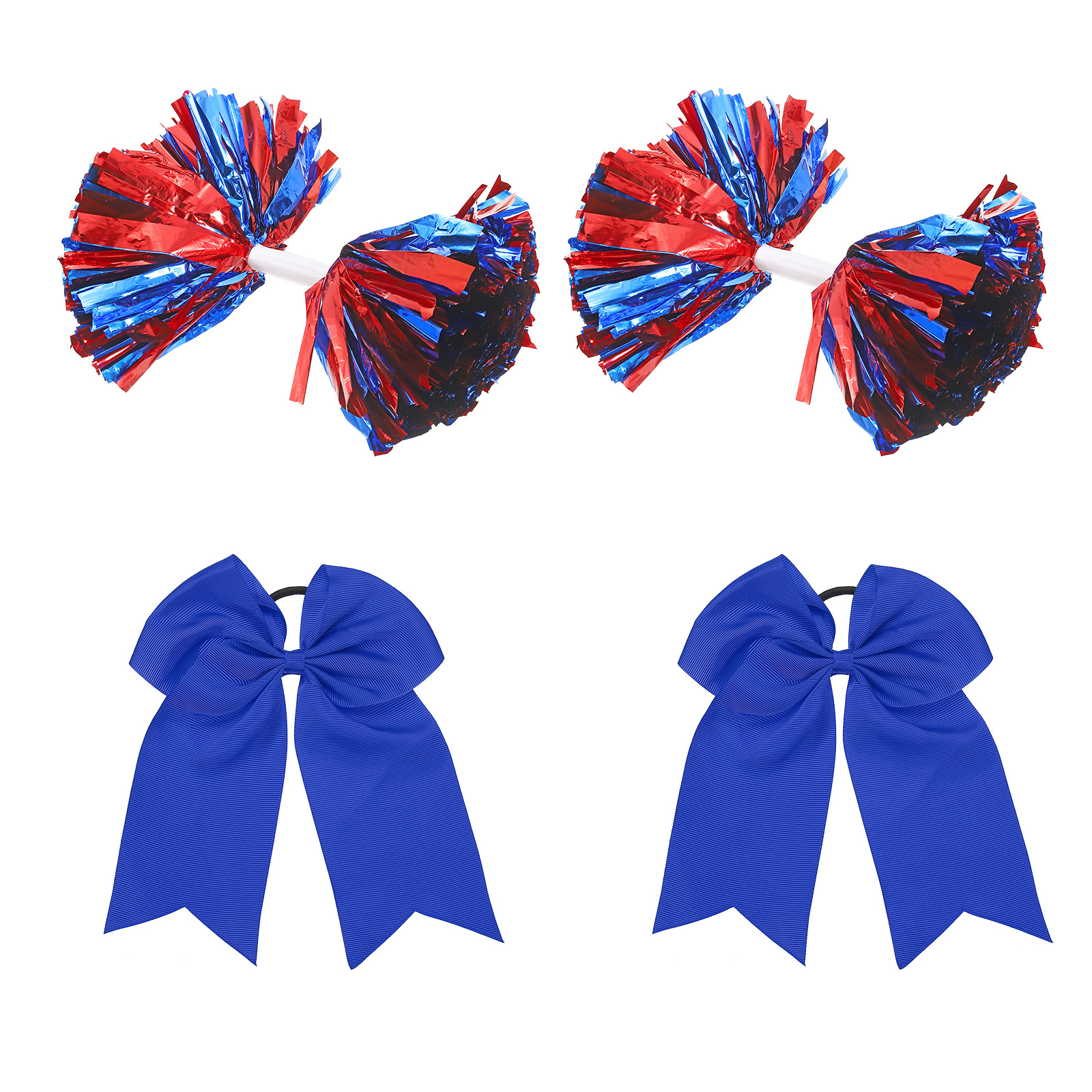 Uxcell Cheerleading Pom Poms, with Baton Handle and 2Pcs Blue Large Cheerleader Hair Bow (Red ...