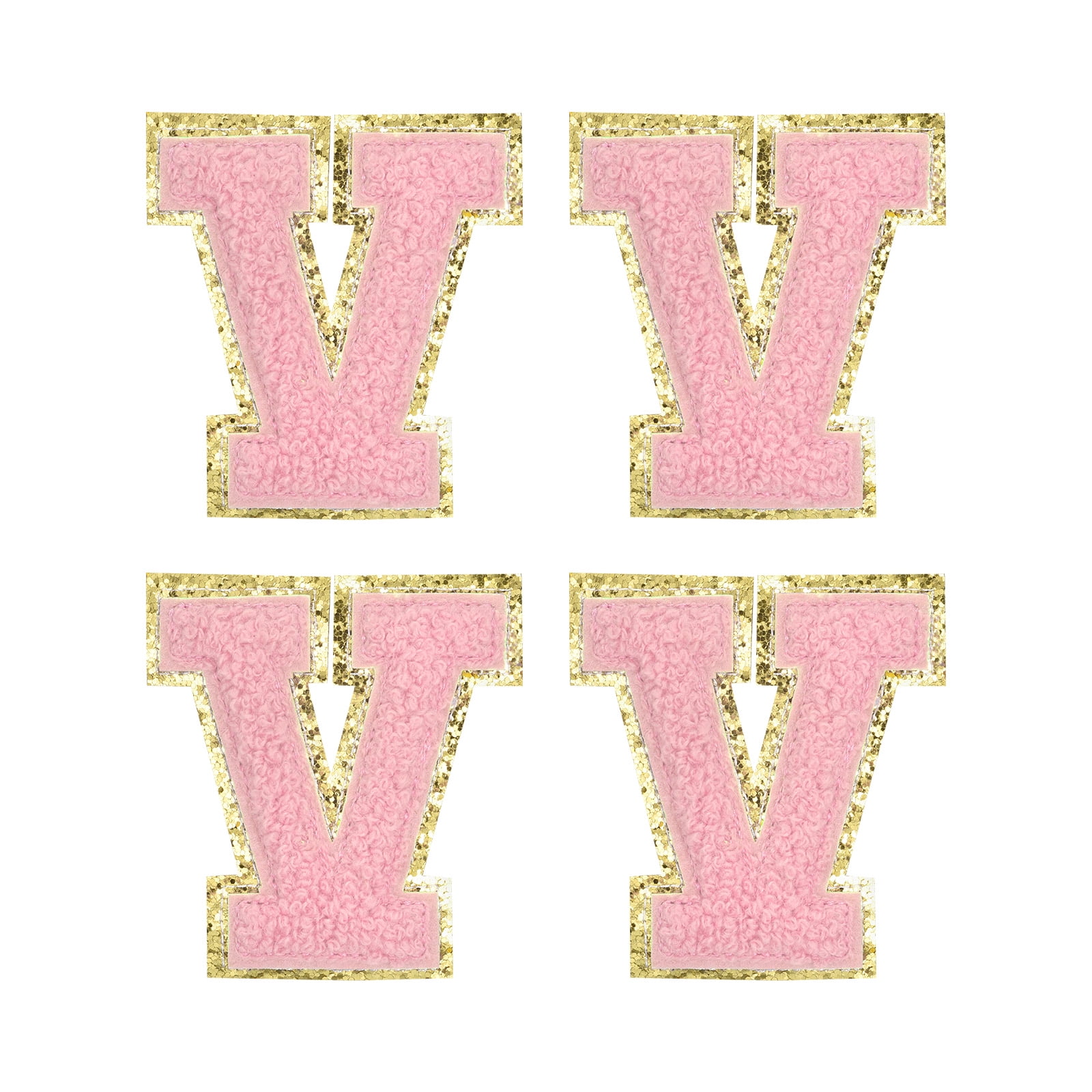 Uxcell Chenille Letter Patches Iron on Letter Patches Pink Alphabet V ...