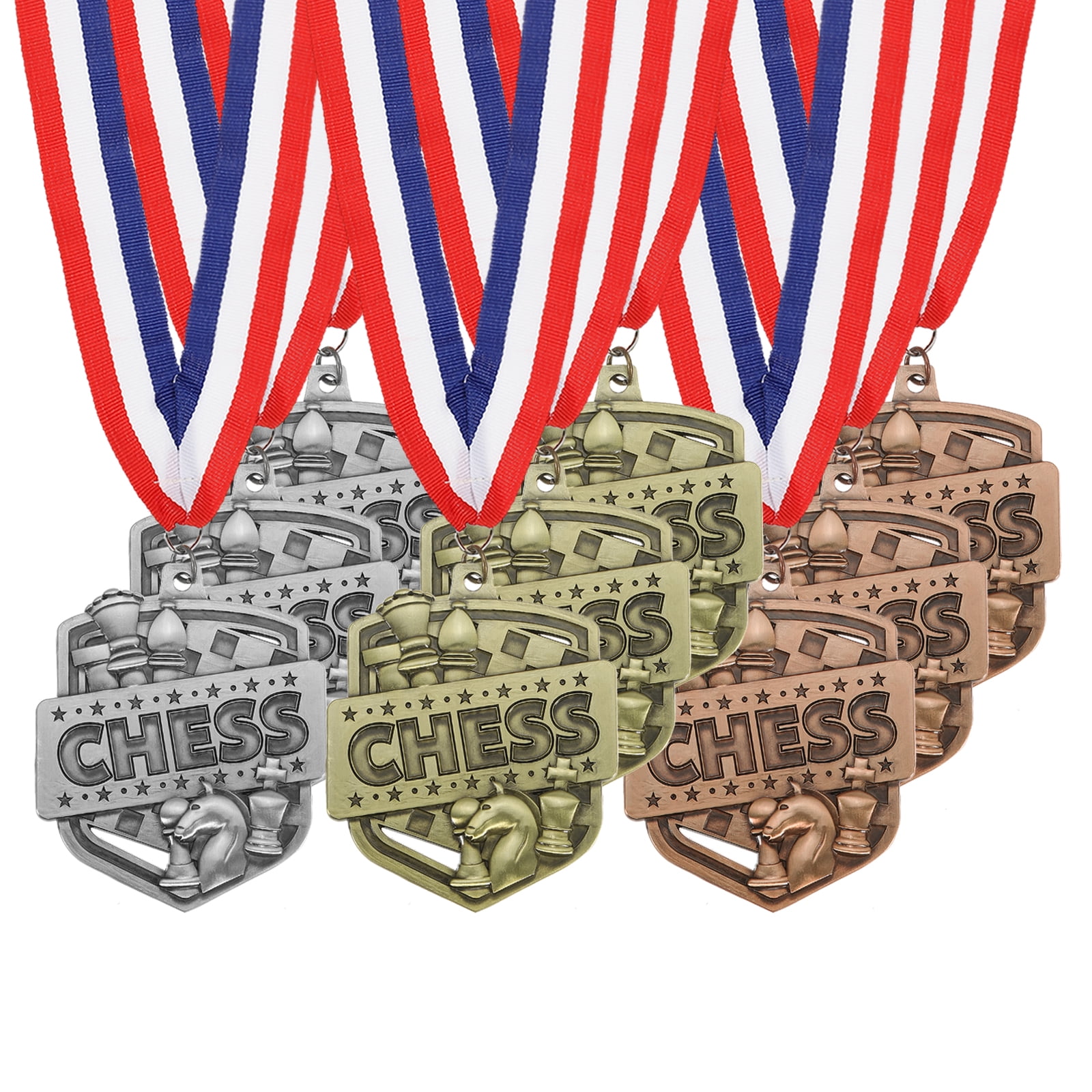 Uxcell Chess Tournament Gold Silver Bronze Award Medals with Red ...