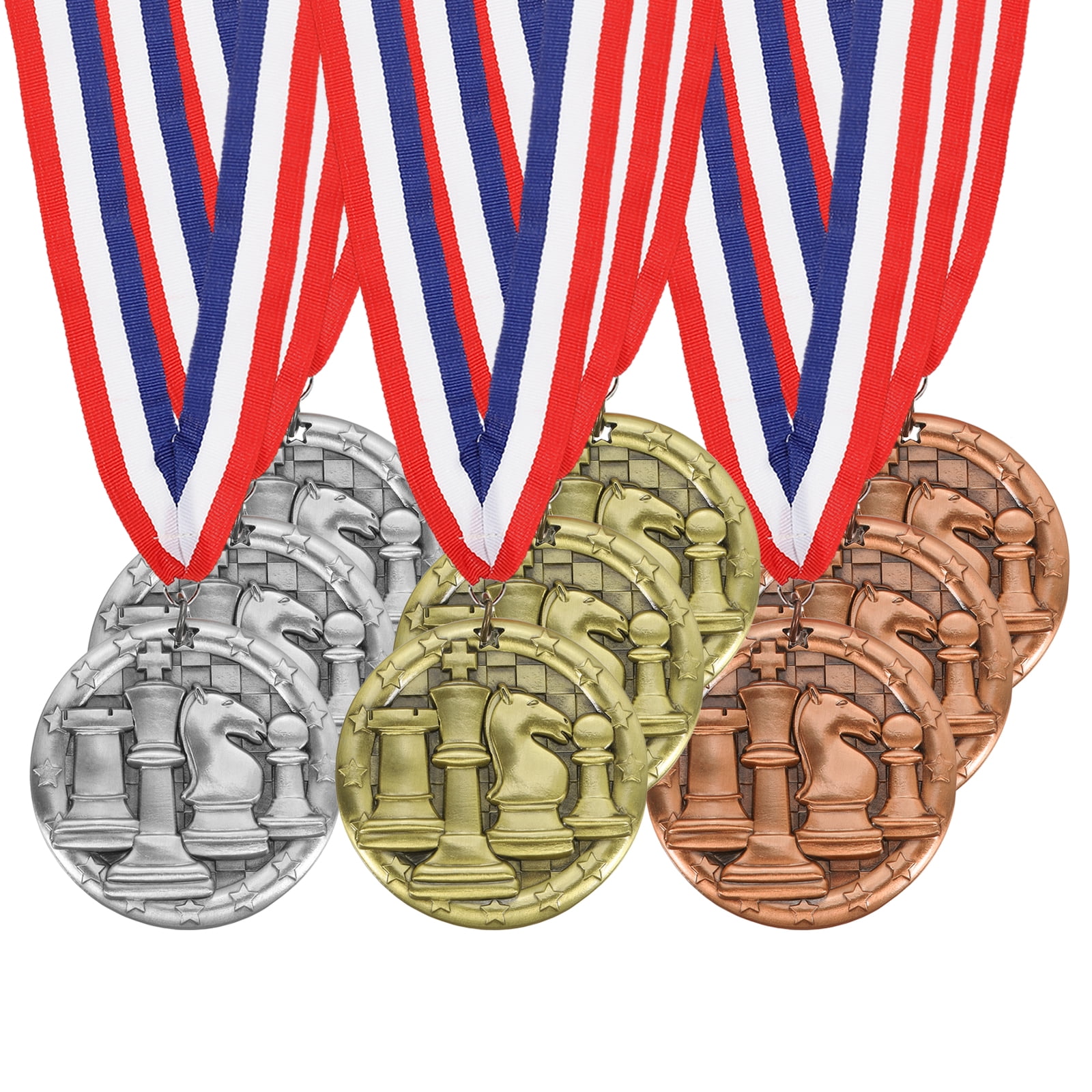Uxcell Chess Tournament Star Gold Silver Bronze Award Medals with Red ...