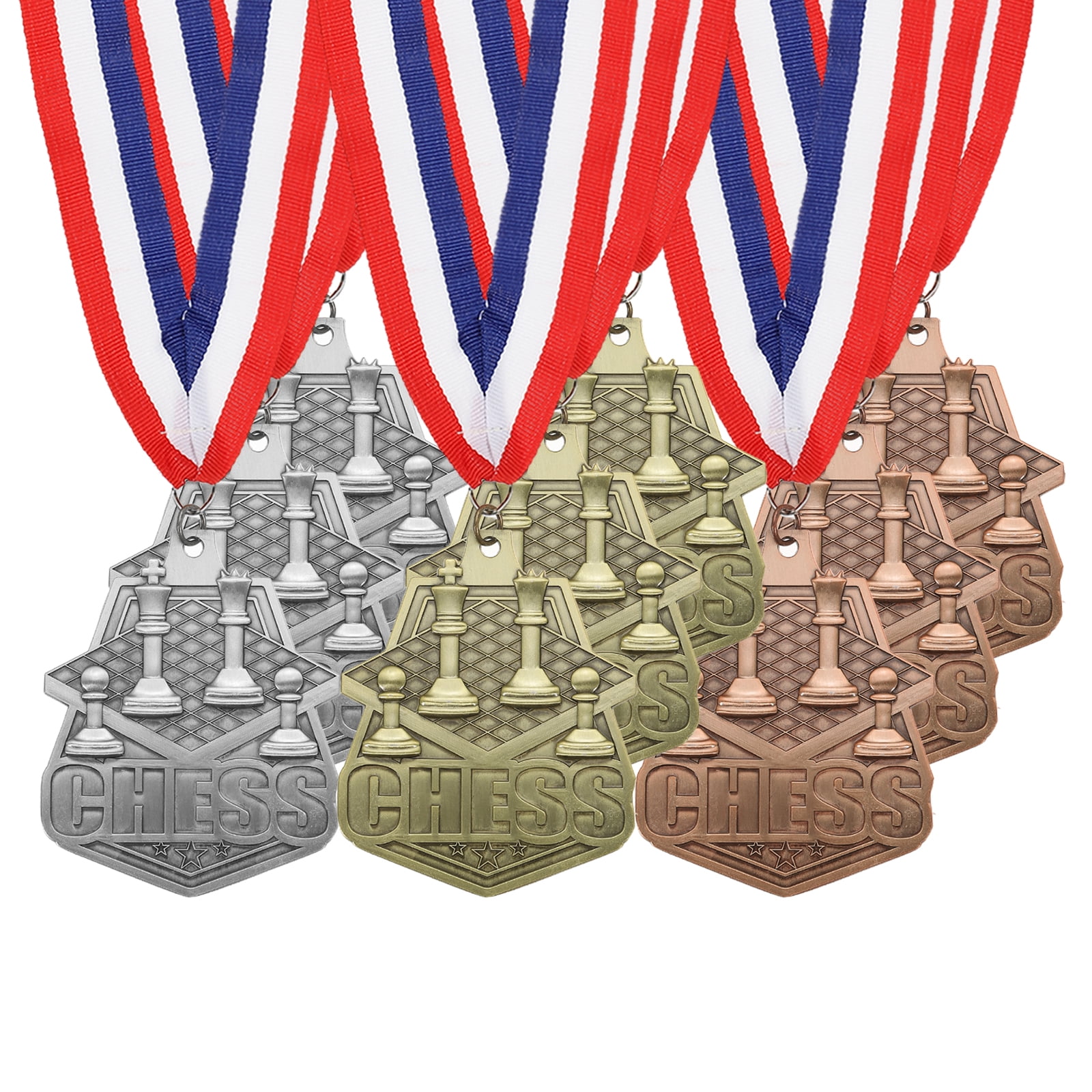 Uxcell Chess Tournament Table Gold Silver Bronze Award Medals with Red ...