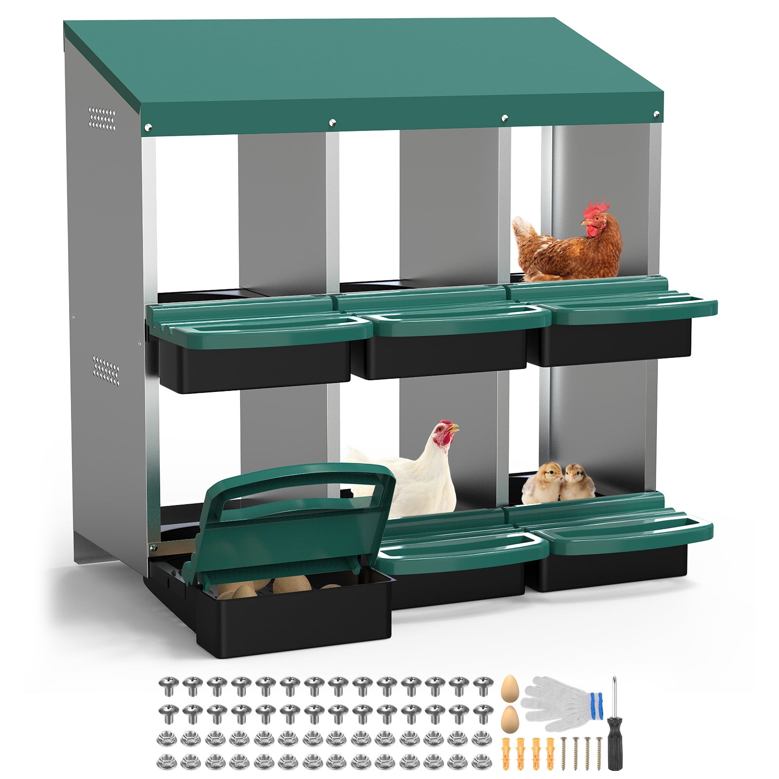 Uxcell Chicken Nesting Box, 6 Compartments Chicken Laying Boxes with ...