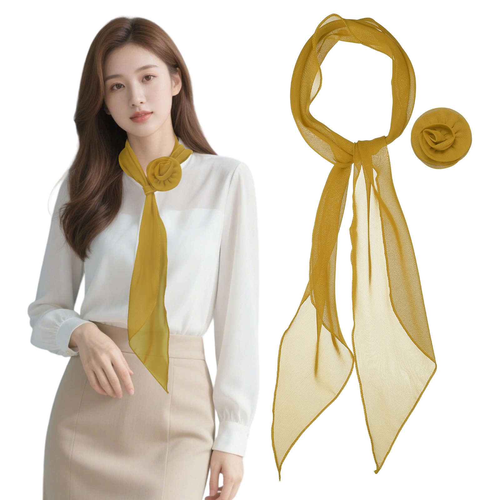 Uxcell Chiffon Scarf for Women, Long Neck Scarf with Detachable Rose ...
