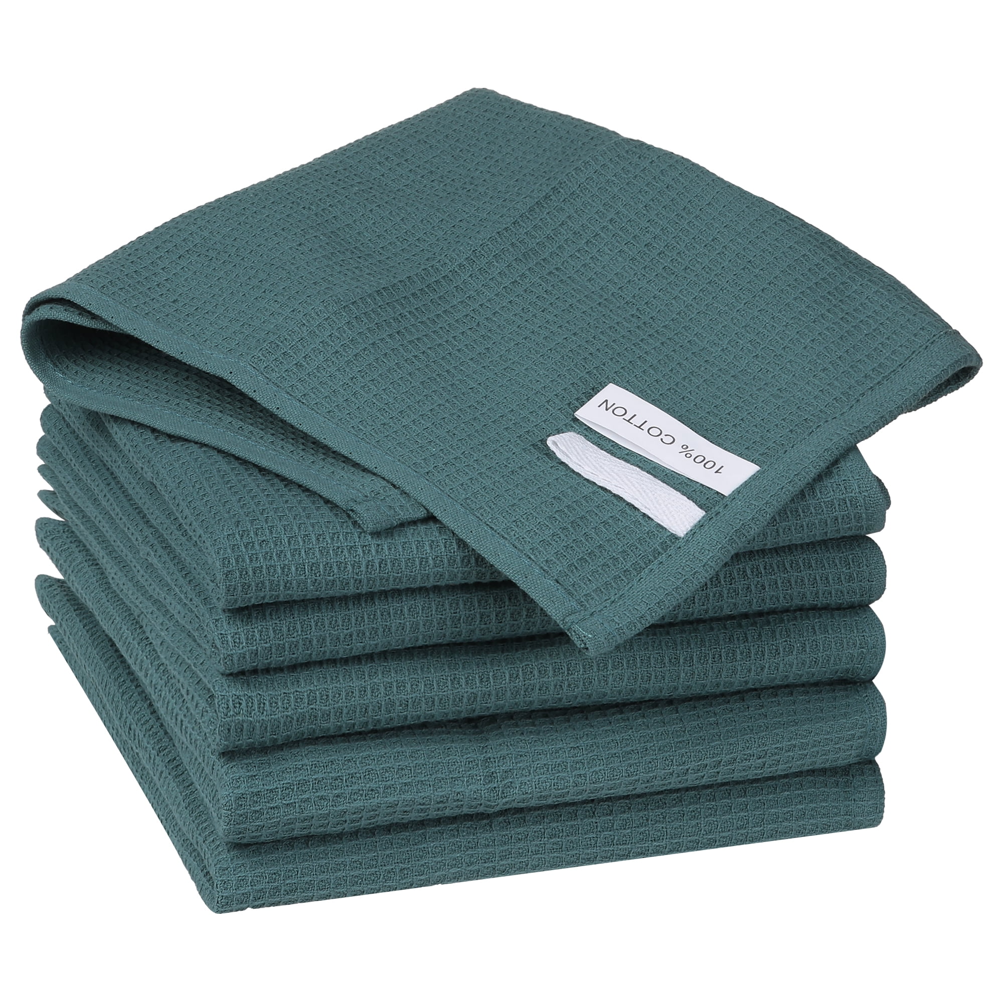 HMETOL Cleaning Rags 6 Pack Cotton Waffle Cleaning Cloths Dark Green 14 ...