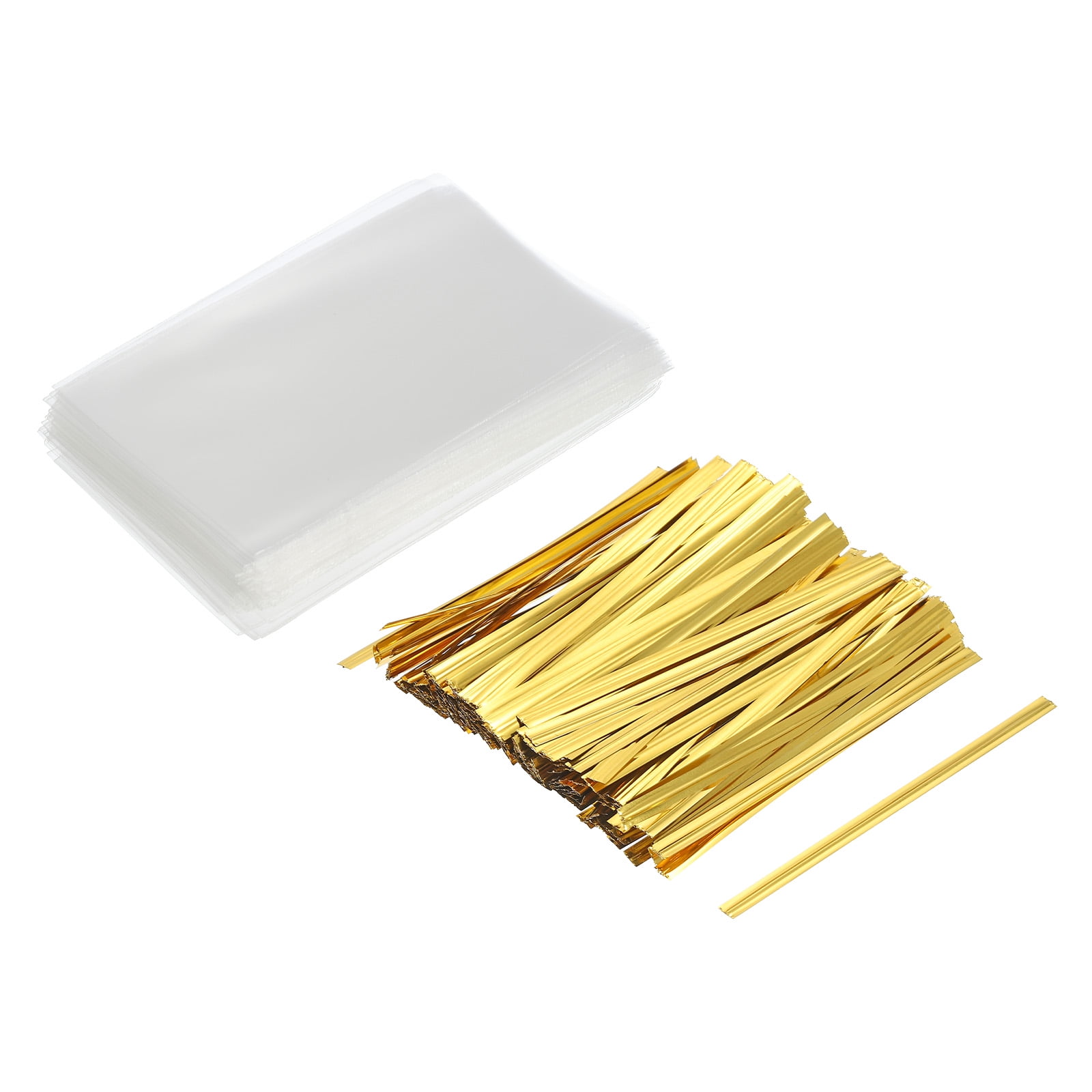 Uxcell Clear Plastic Bags for Candy 3.5"x2.5" with 3" Foil Twist Ties ...