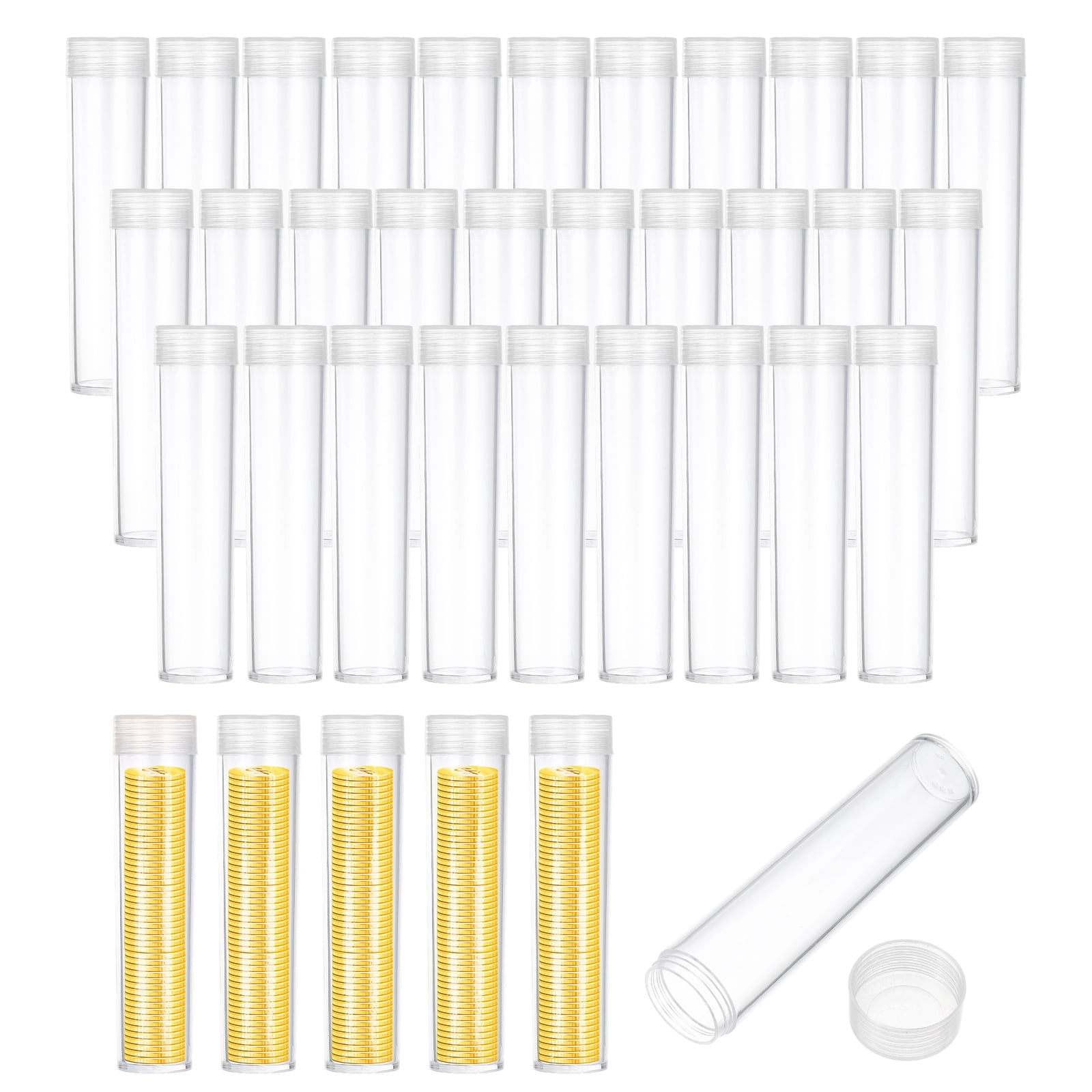 Uxcell Coin Storage Tube, 36 Pcs Plastic Coin Holders Tube with Screw ...