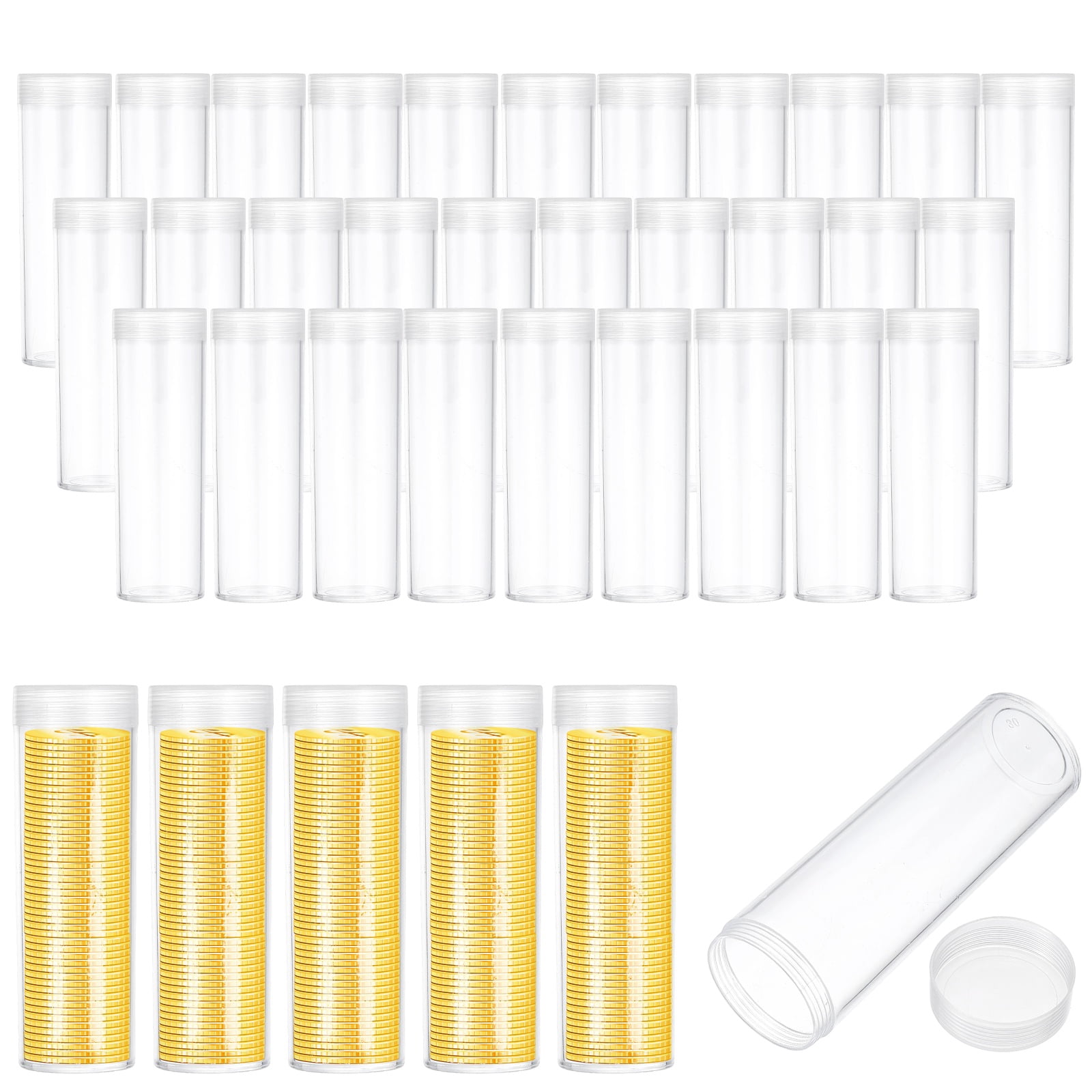 Uxcell Coin Storage Tube, 36 Pcs Plastic Coin Holders Tube with Screw ...