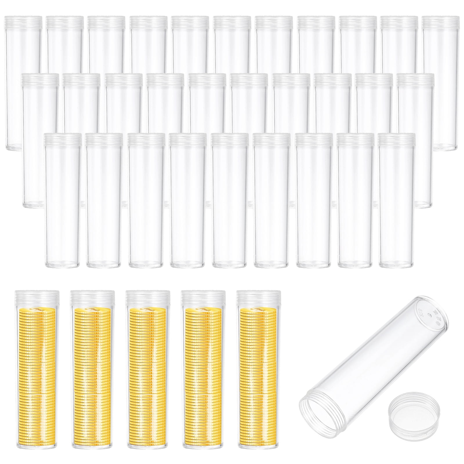 Uxcell Coin Storage Tube, 60 Pcs Plastic Coin Holders Tube with Screw ...