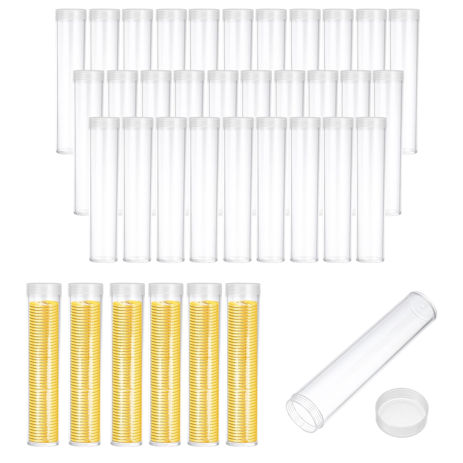 Uxcell Coin Storage Tube, 60 Pcs Plastic Coin Holders Tube with Screw ...