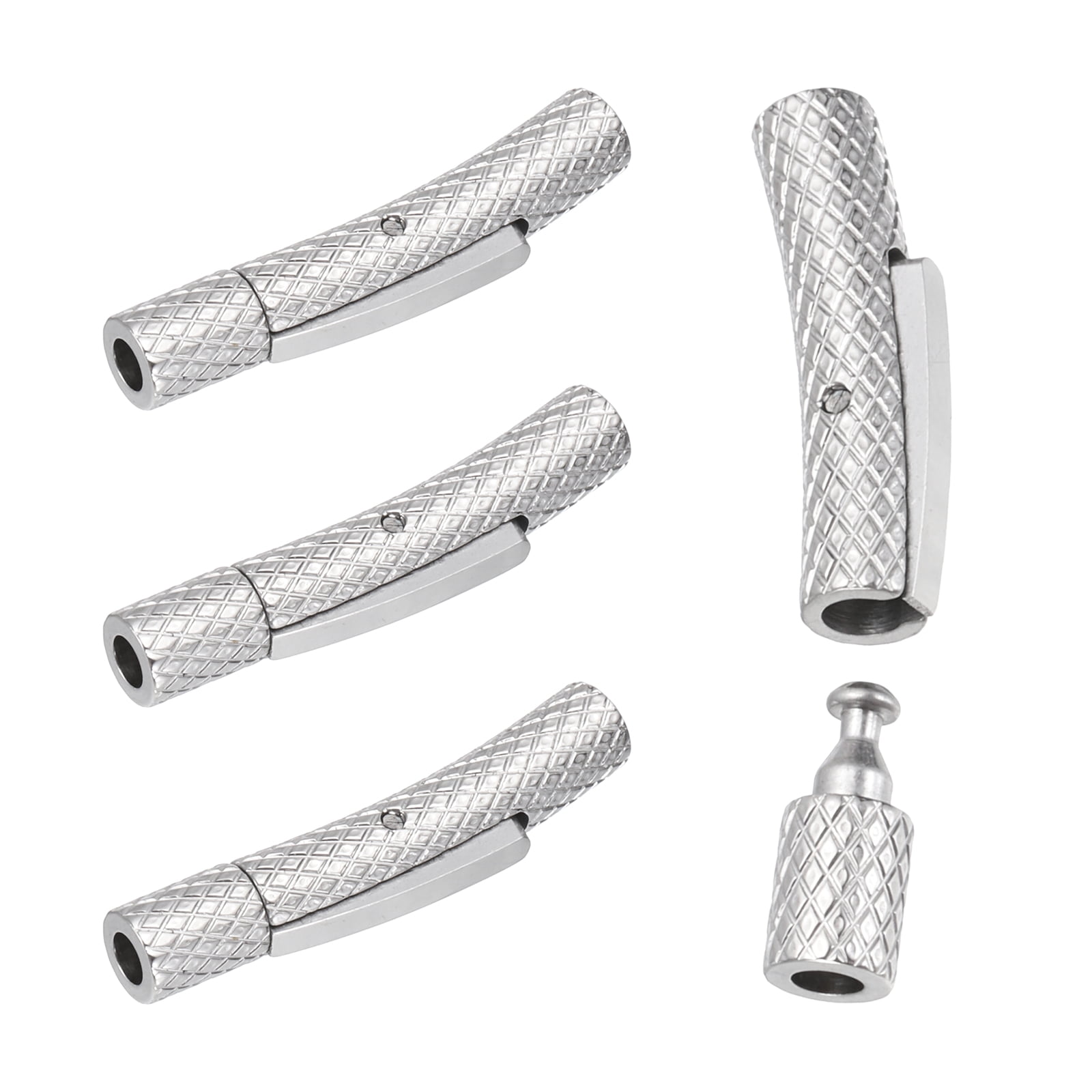 Uxcell Column Leather Cord End Caps 2mm Hole Tube Stainless Steel Clasp ...