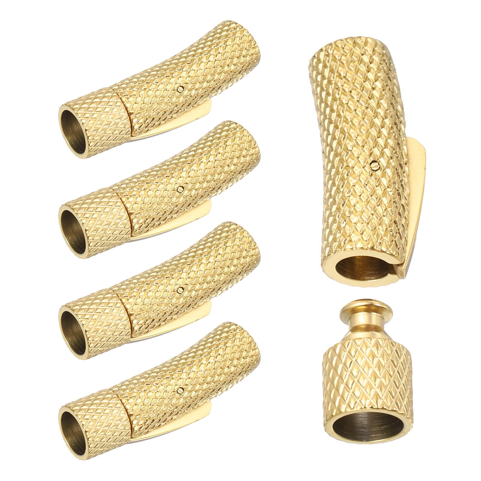 Uxcell Column Leather Cord End Caps 6mm Hole Tube Stainless Steel Clasp ...