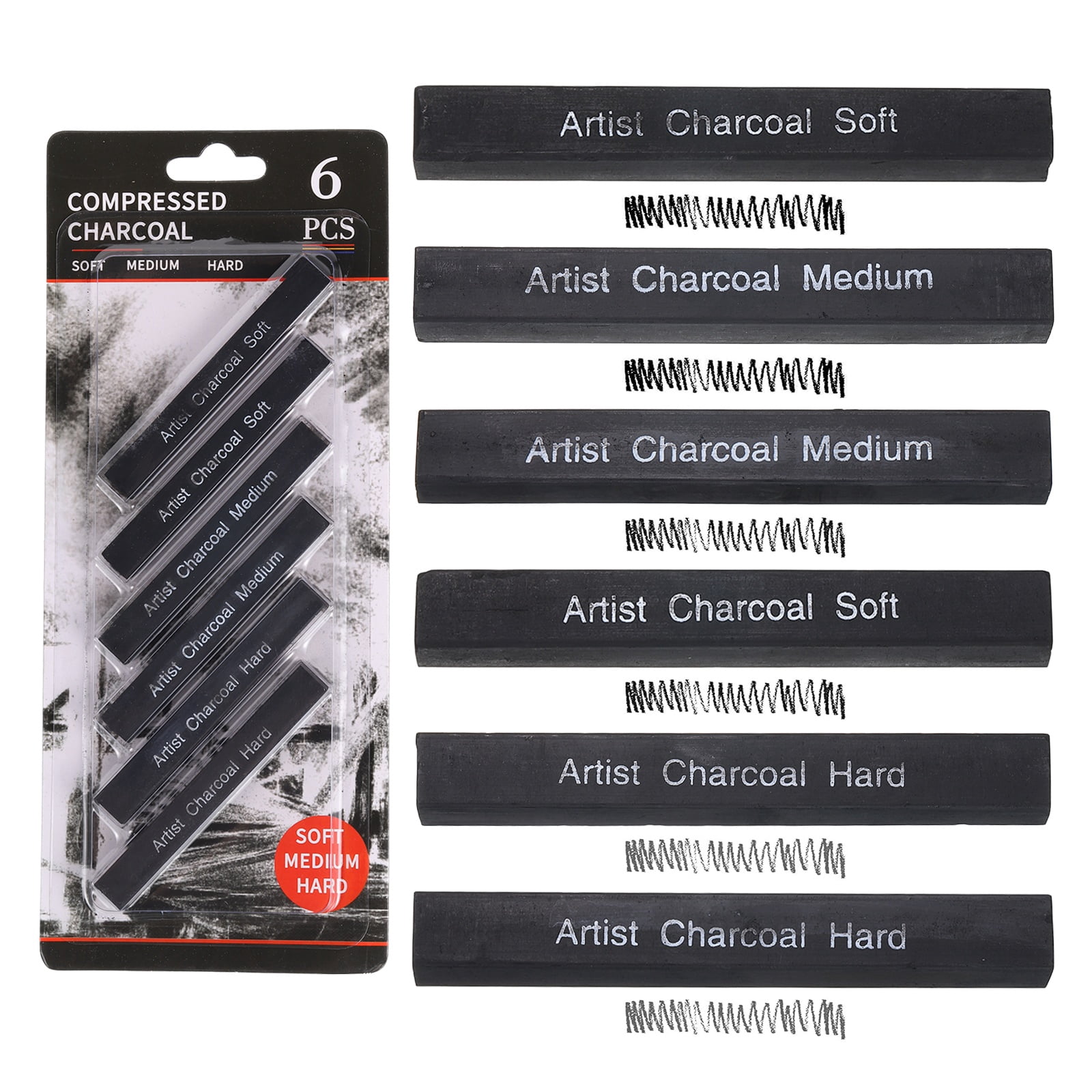Uxcell Compressed Charcoal Sticks, Soft/Medium/Hard Grade Square Vine ...