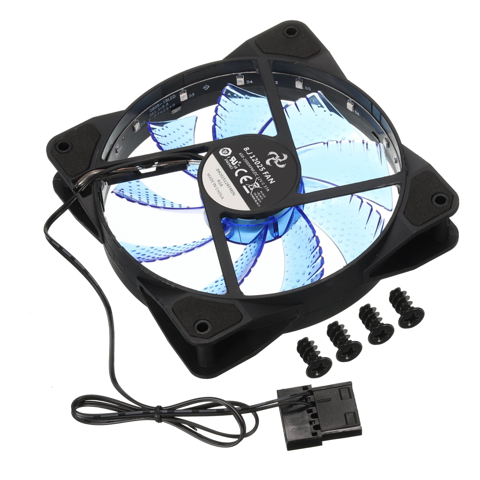 Uxcell Computer Case Fan 650-2000RPM 120mm 4 Pin Blue LED Silent ...