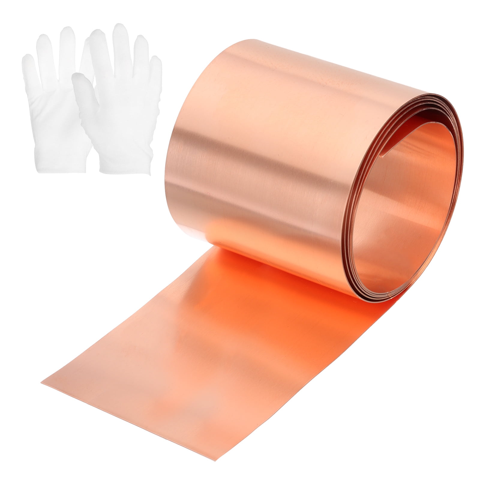 Uxcell Copper Sheet Roll, 99.9% Pure Copper Strip with White Cotton Gloves, Copper Flashing ...