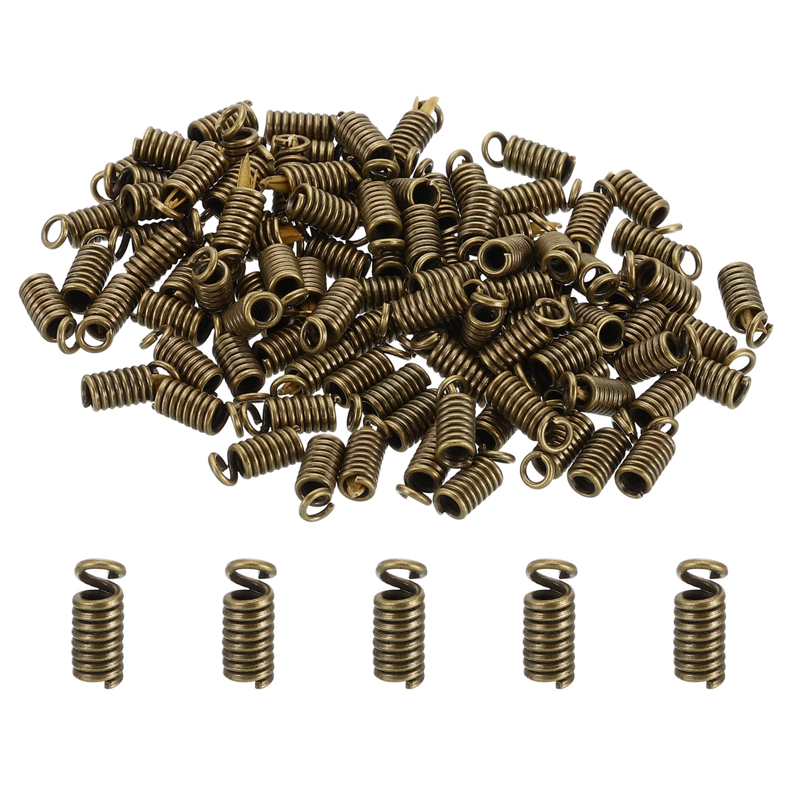 Uxcell Cord End Caps, 100Pcs 3.5x8.5mm Metal Spring Coil End Tips Crimp ...