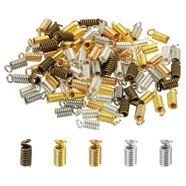 Uxcell Cord End Caps, 100Pcs 3.5x8.5mm Metal Spring Coil End Tips Crimp ...
