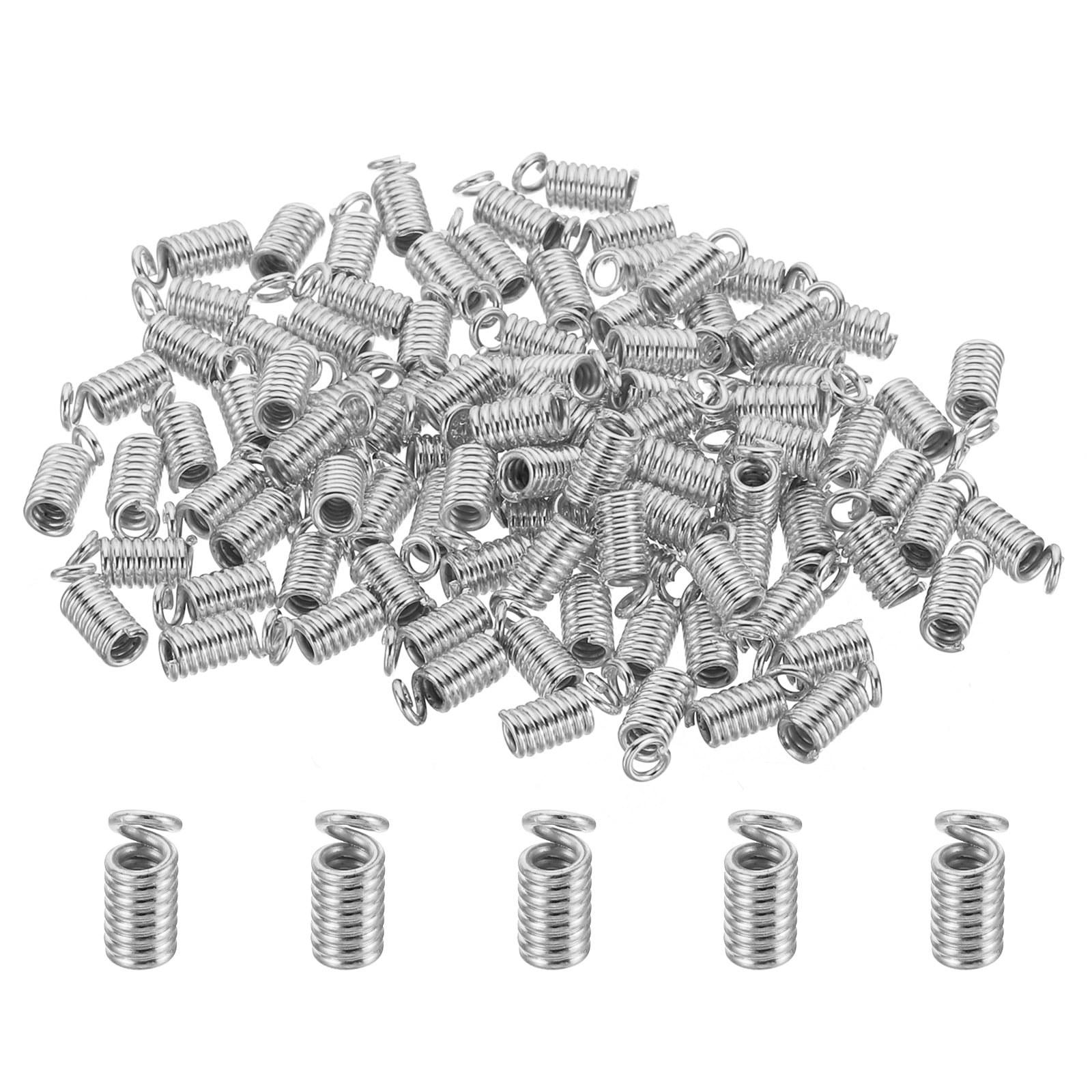 Uxcell Cord End Caps, 100Pcs 3.5x8.5mm Metal Spring Coil End Tips Crimp ...
