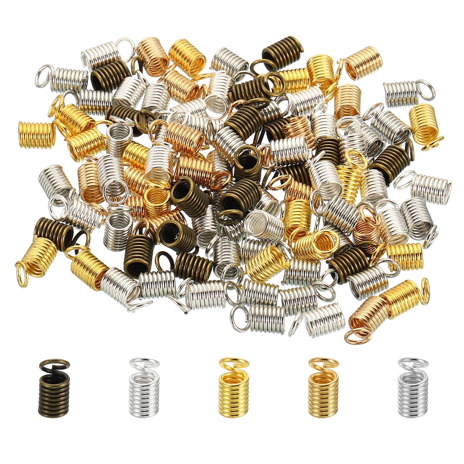 Uxcell Cord End Caps, 100Pcs 4.5x9.5mm Metal Spring Coil End Tips Crimp ...
