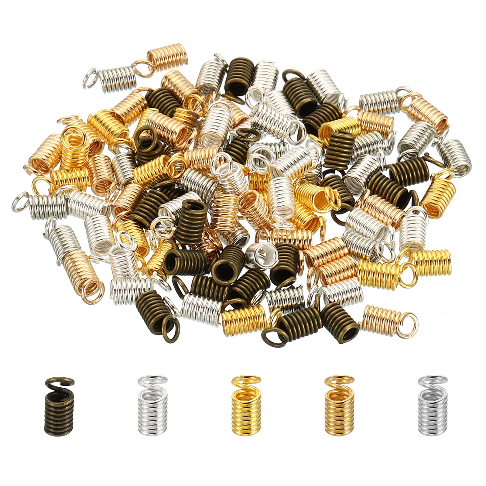 Uxcell Cord End Caps, 100Pcs 4x9mm Metal Spring Coil End Tips Crimp ...