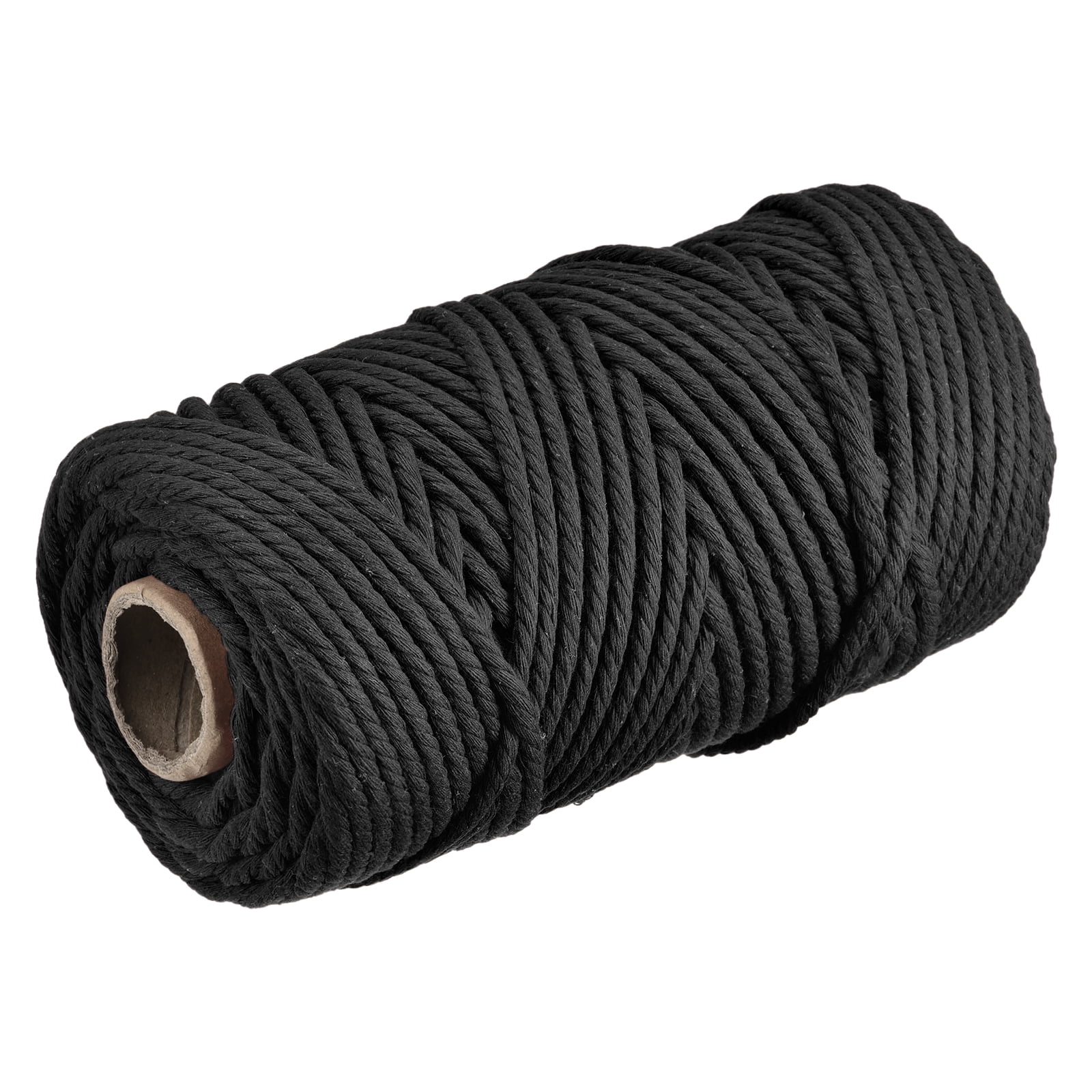Uxcell Cotton Rope 3 Strand Twisted Braided Rope Cord, Black 100m/109 ...