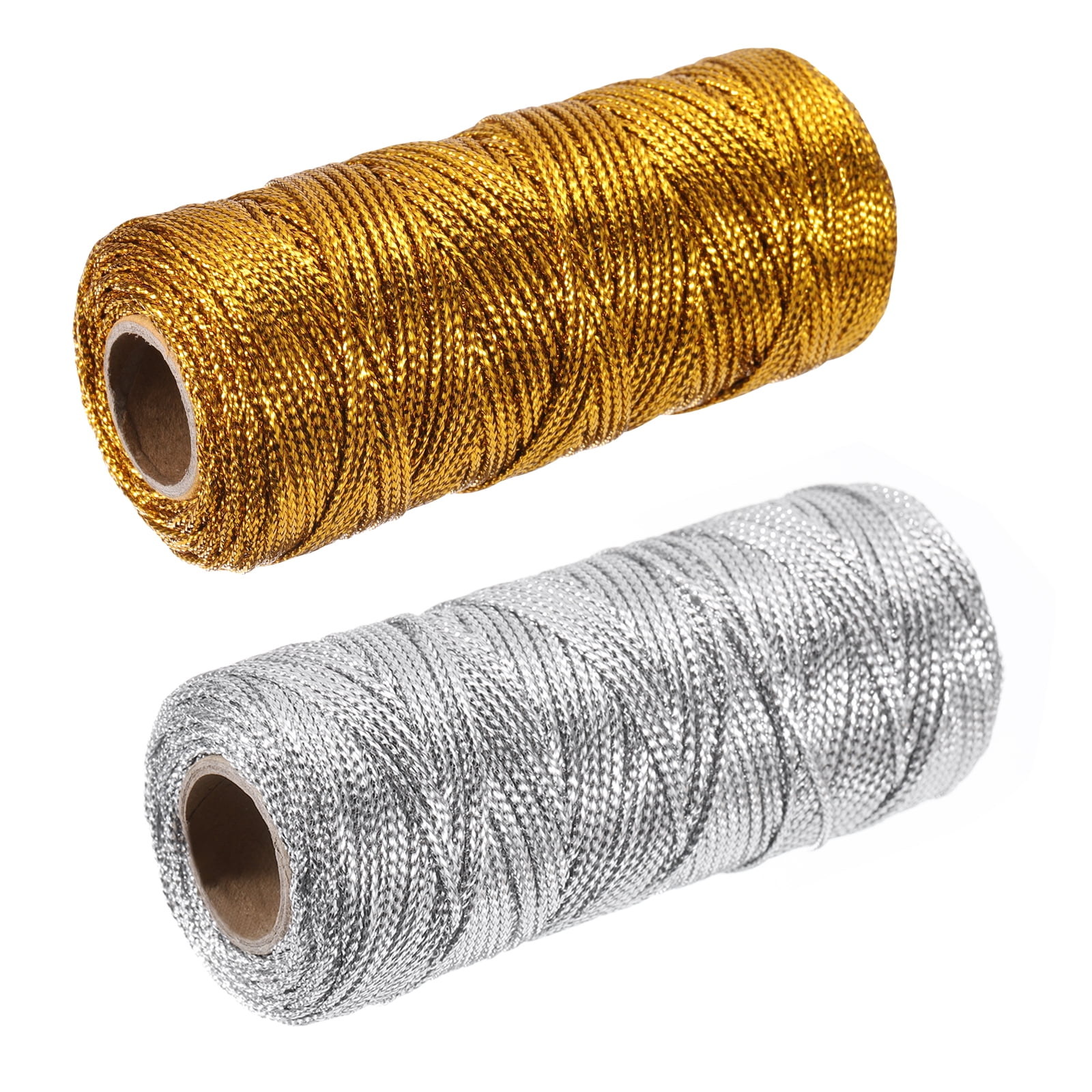 Uxcell Cotton Rope Twisted Braided Rope Cord, Gold Silver 100m/109 Yard ...