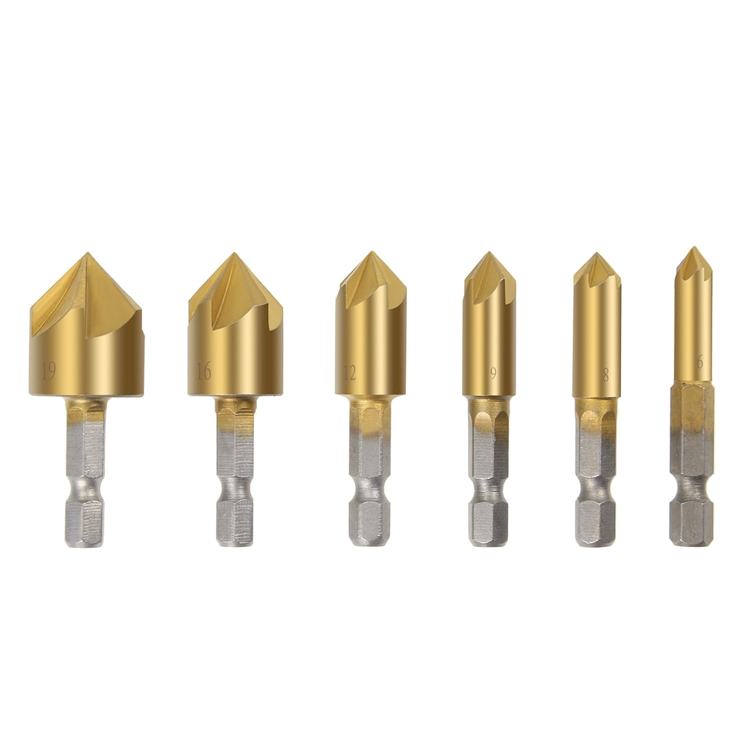 Uxcell Countersink Drill Bit Set 6 8 9 12 16 19 mm Dia 1/4” Hex Shank ...