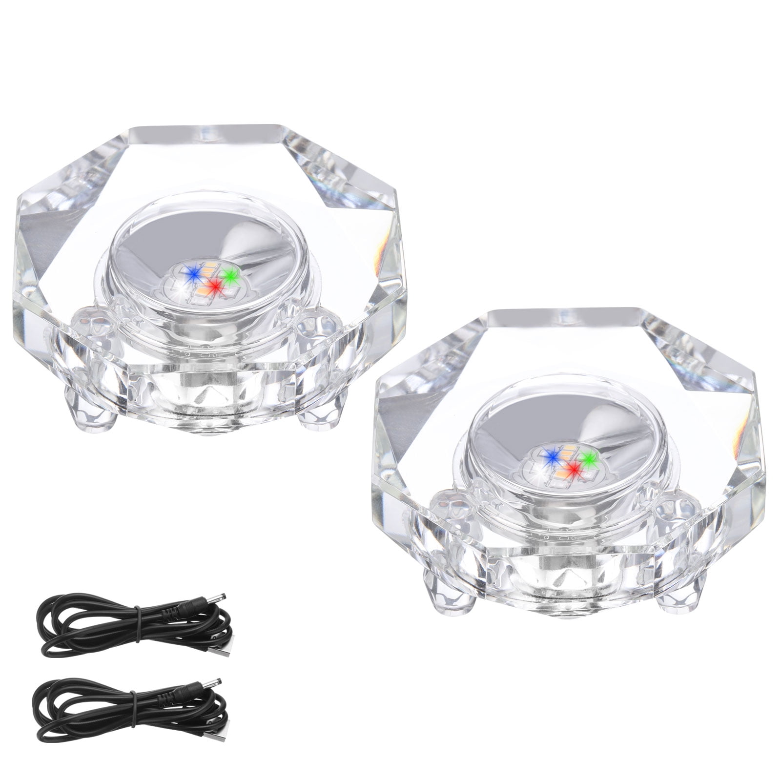 Uxcell Crystal LED Light Base, 2 Set 2.99" Dia Octagon with Concave Base 7 Color Lights Display ...