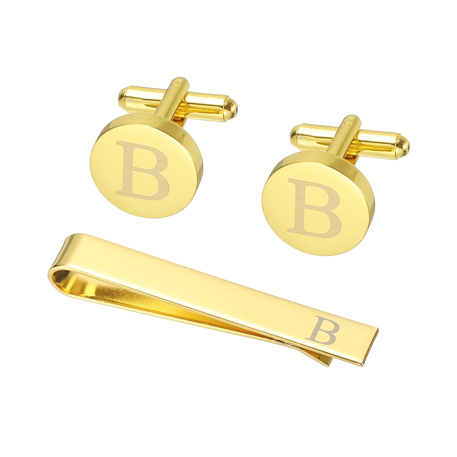 Uxcell Cuff Links, Initial Tie Clip and Cufflink Set for Men Classic Copper, Letter B(Gold Tone ...