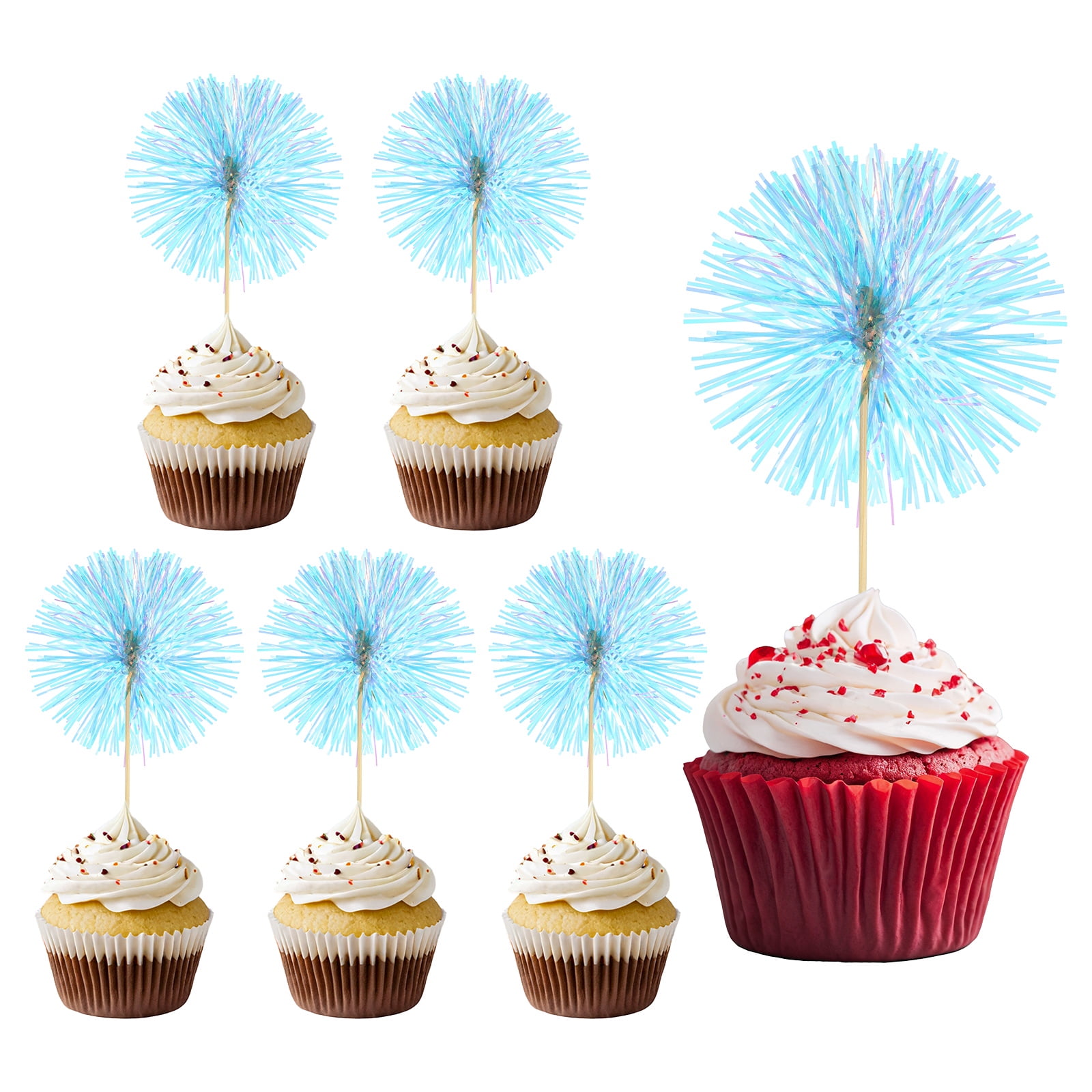 Firework Cupcake Toppers 30 Pcs Sparkle Tinsel Cupcake Picks Birthday ...