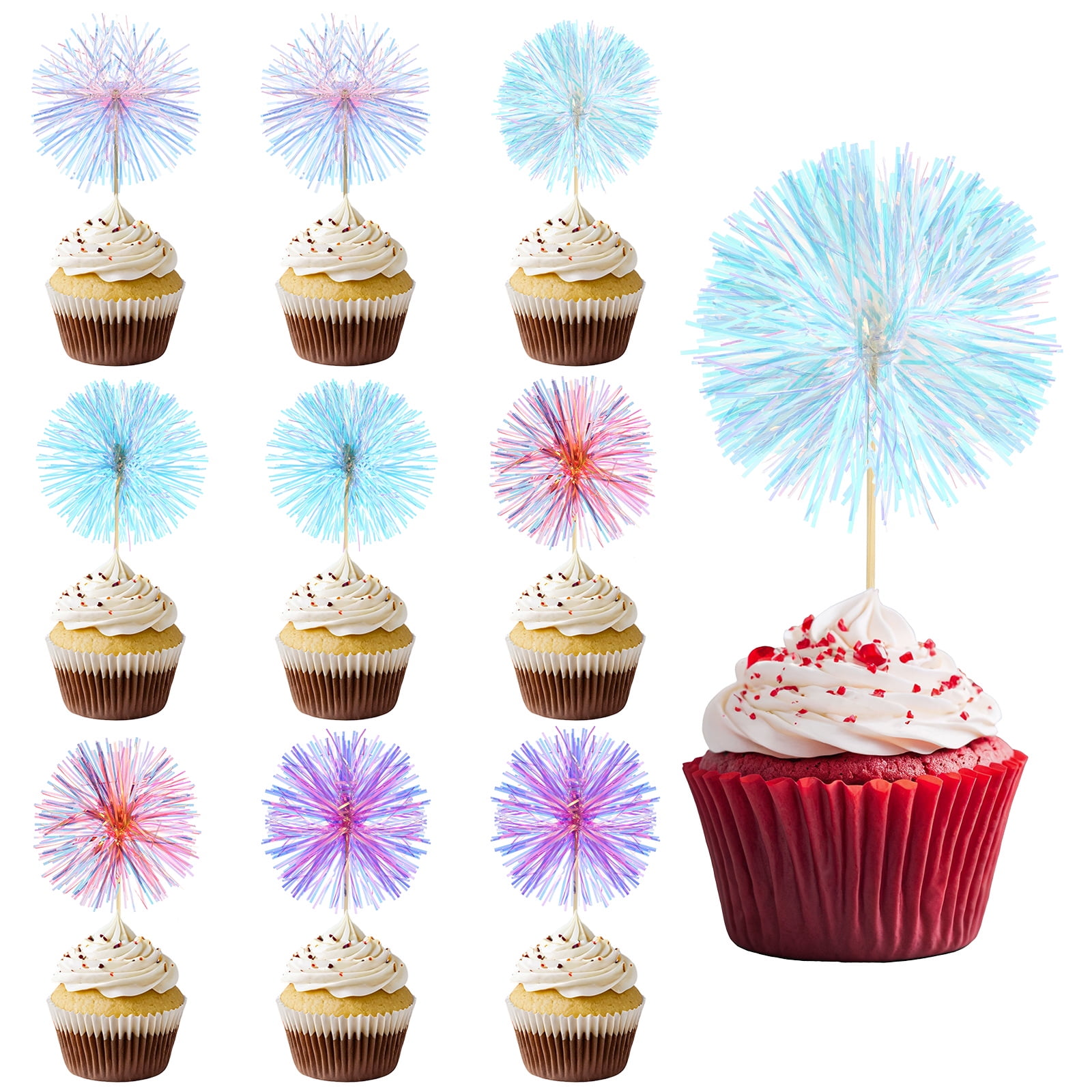 Uxcell Cupcake Toppers, 30 Pcs Sparkle Tinsel Cupcake Picks Birthday ...