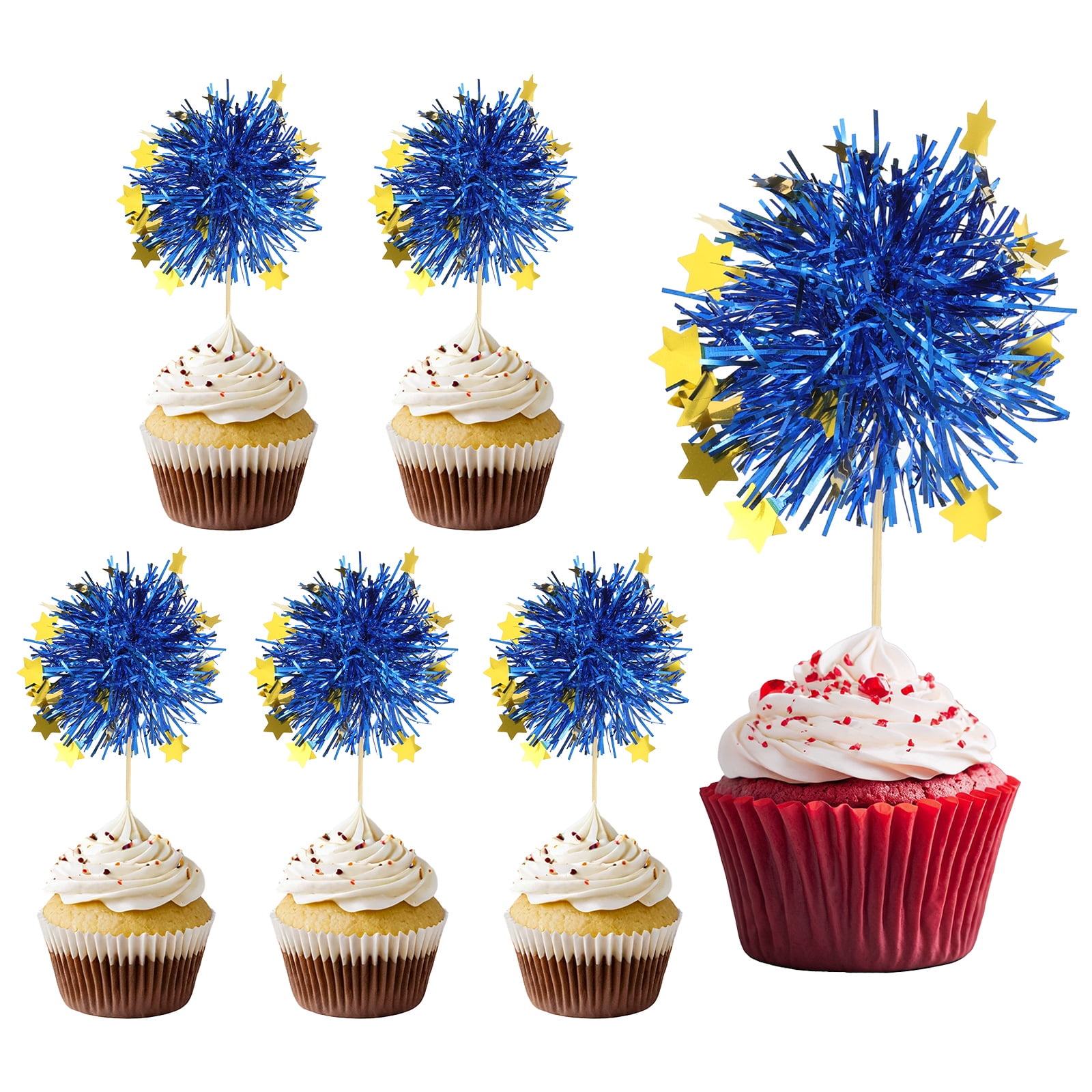 Firework Cupcake Toppers 30 Pcs Sparkle Tinsel Snow Cupcake Picks ...