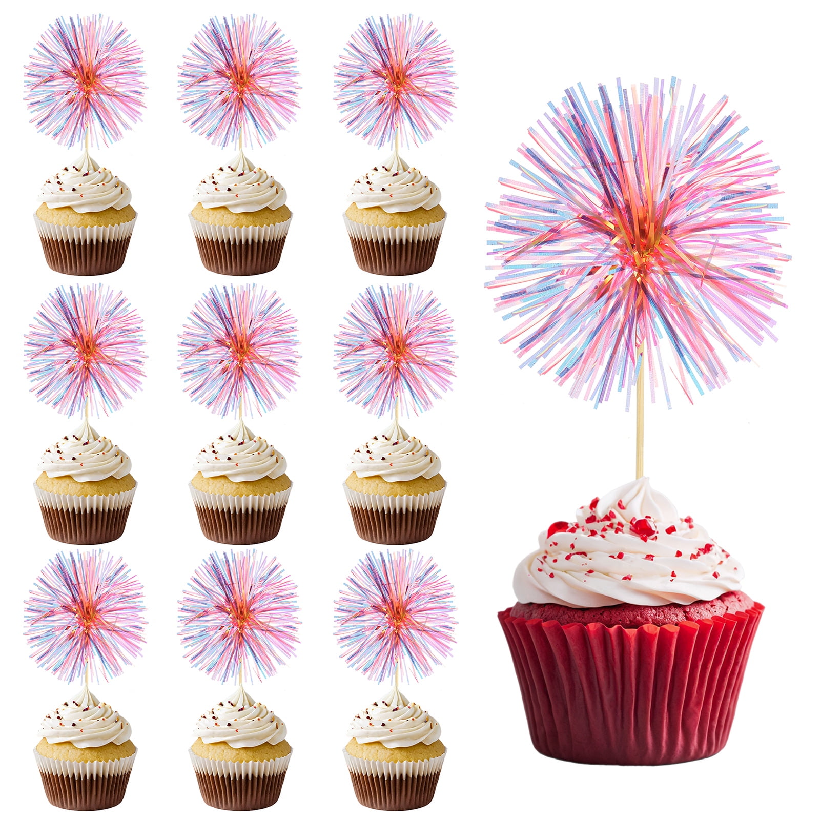 Firework Cupcake Toppers 50 Pcs Sparkle Tinsel Cupcake Picks Birthday ...
