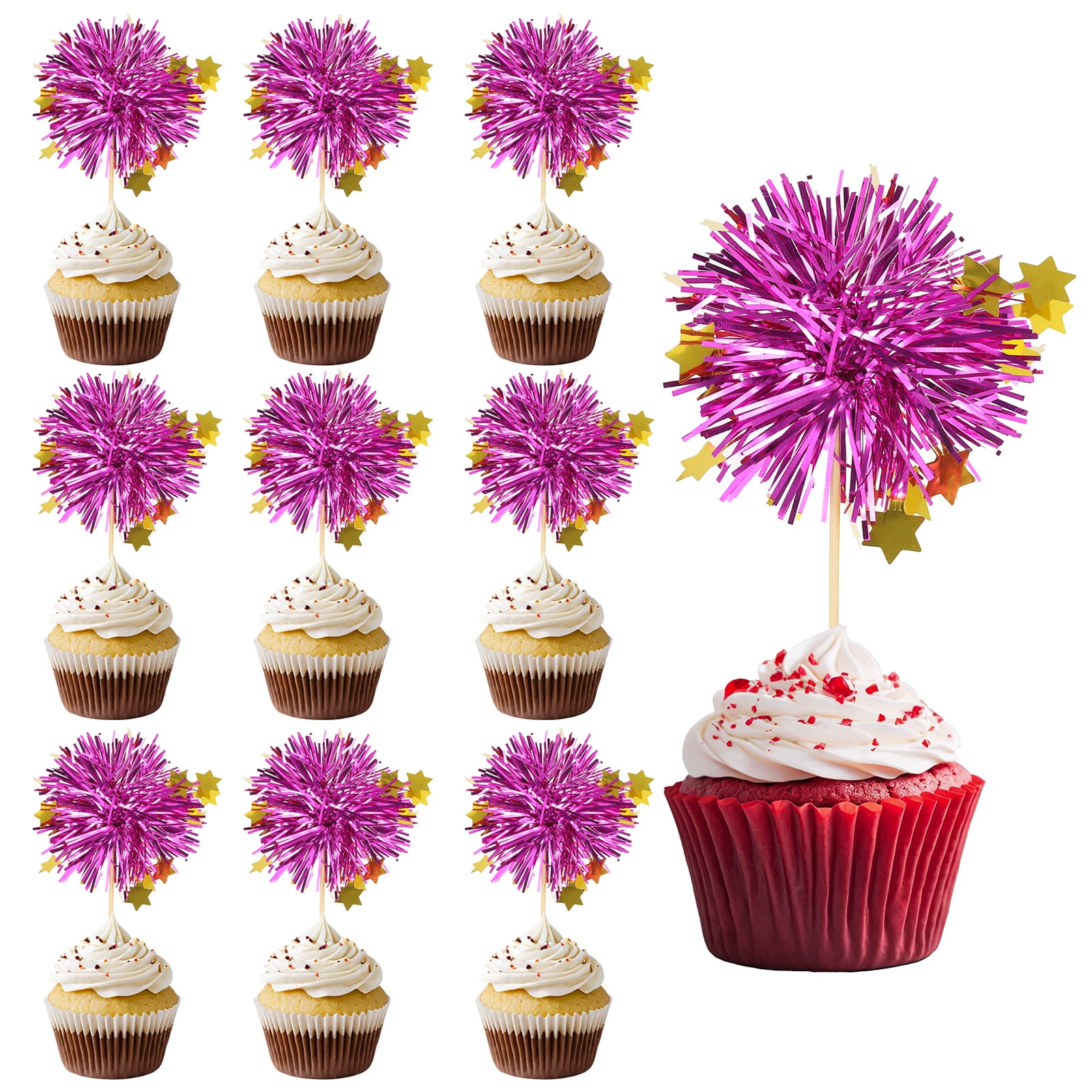 Uxcell Cupcake Toppers, 50 Pcs Sparkle Tinsel Snow Cupcake Picks ...