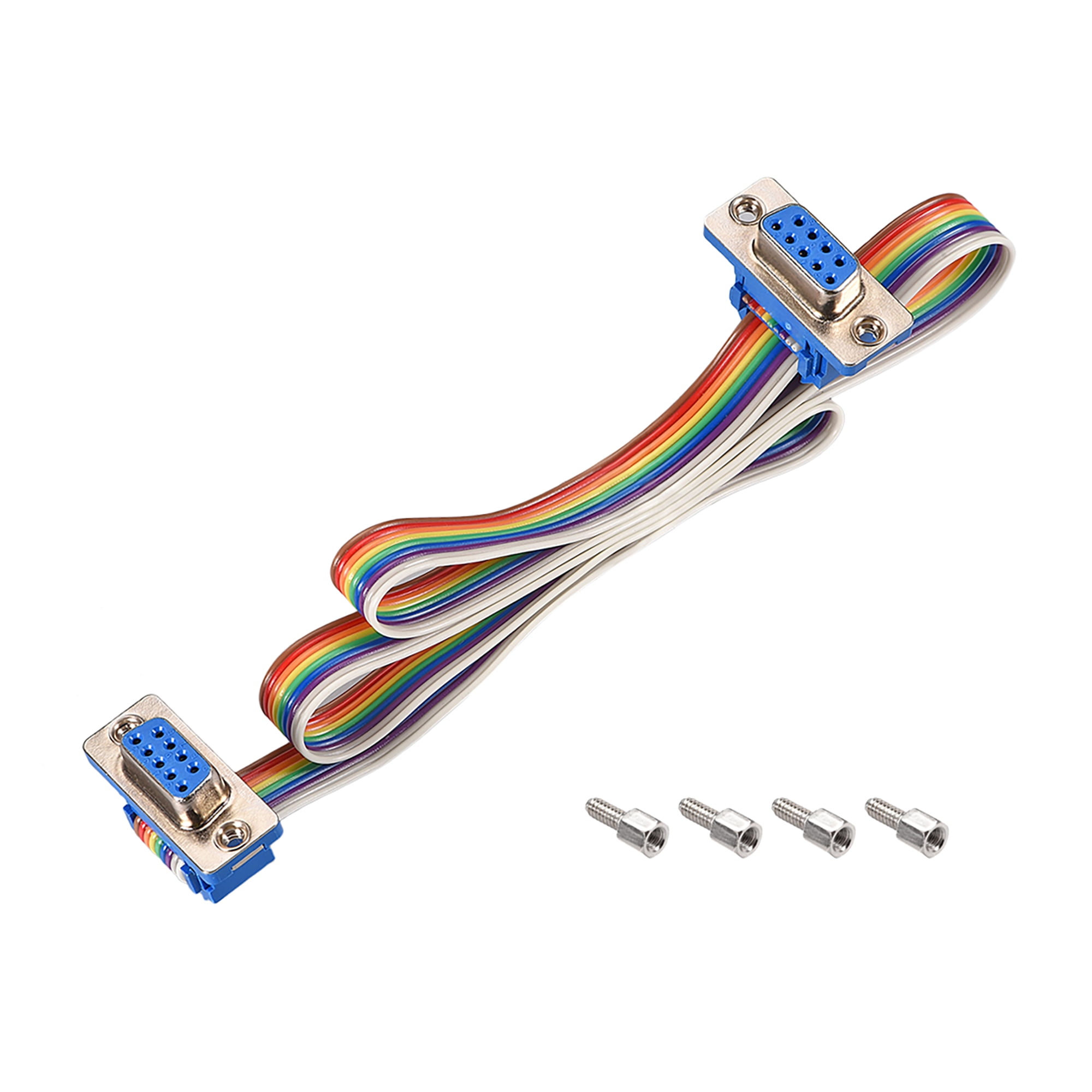 Uxcell DB9 Female to DB9 Female IDC Rainbow Wire Flat Ribbon Cable Connector Ribbon Multicolor ...