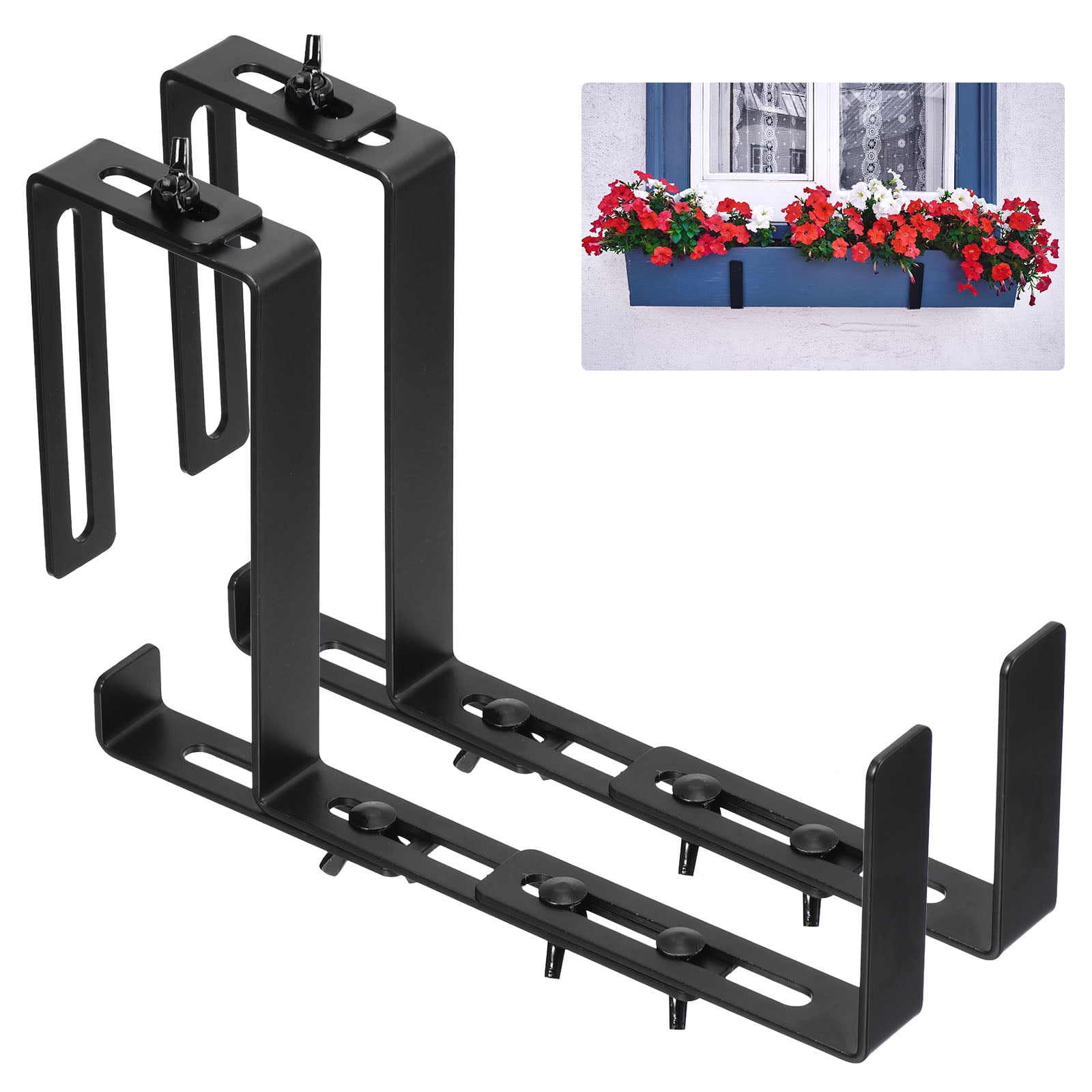 Uxcell Deck Railing Adjustable Planter Box Brackets, 6.5" to 9" Iron ...