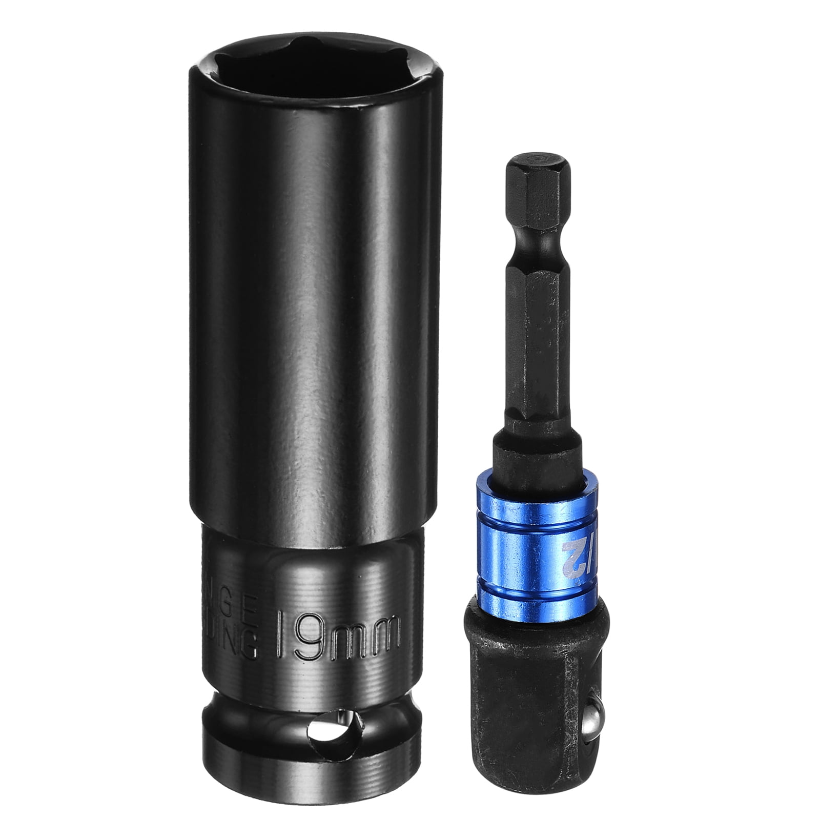 Uxcell Deep 6-Point Impact Socket 1/2" Drive 19mm Metric Socket 3" Length with 1/4" Hex Shank ...