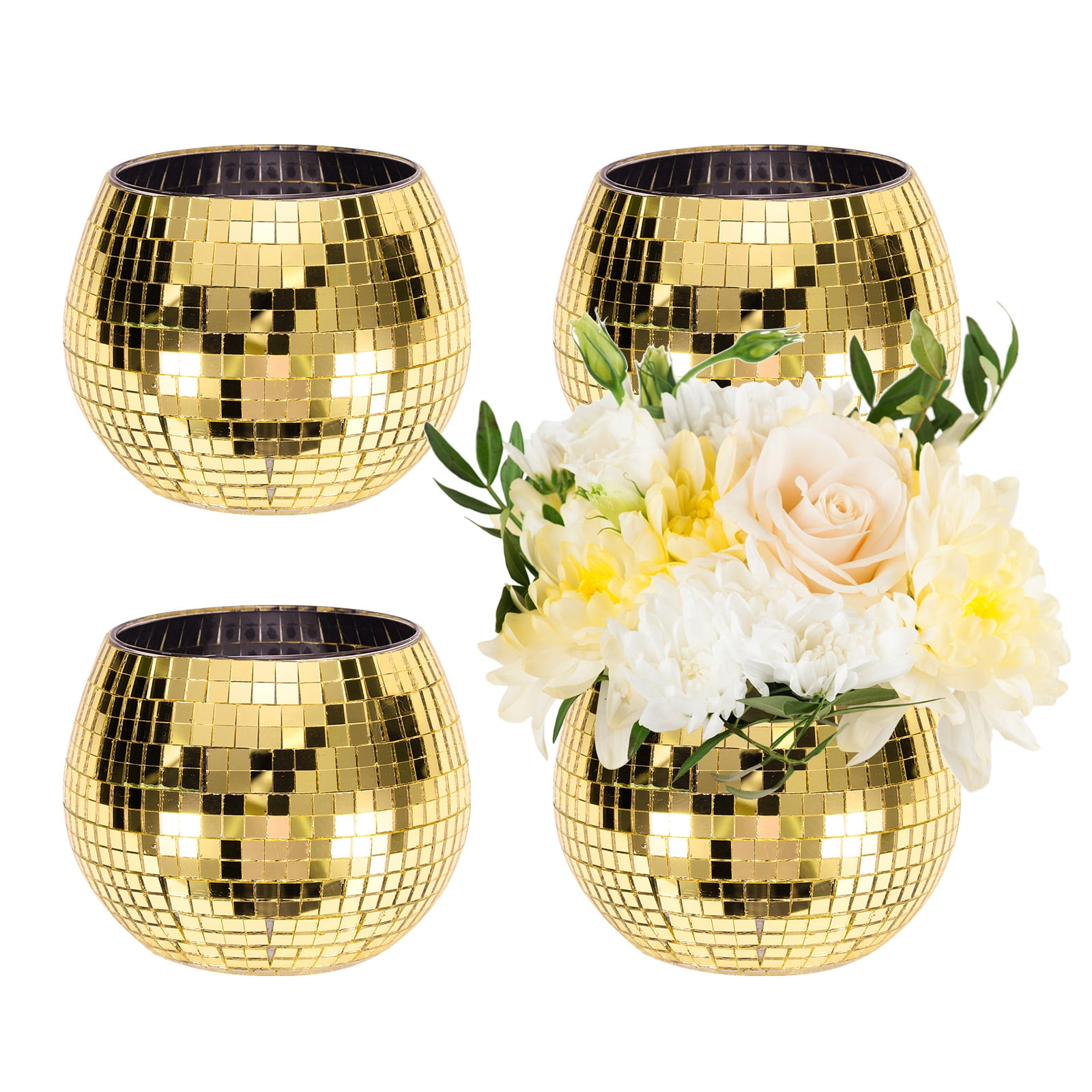 Uxcell Disco Ball Vase, 4Pcs Glass Disco Ball Planter for Flowers 4