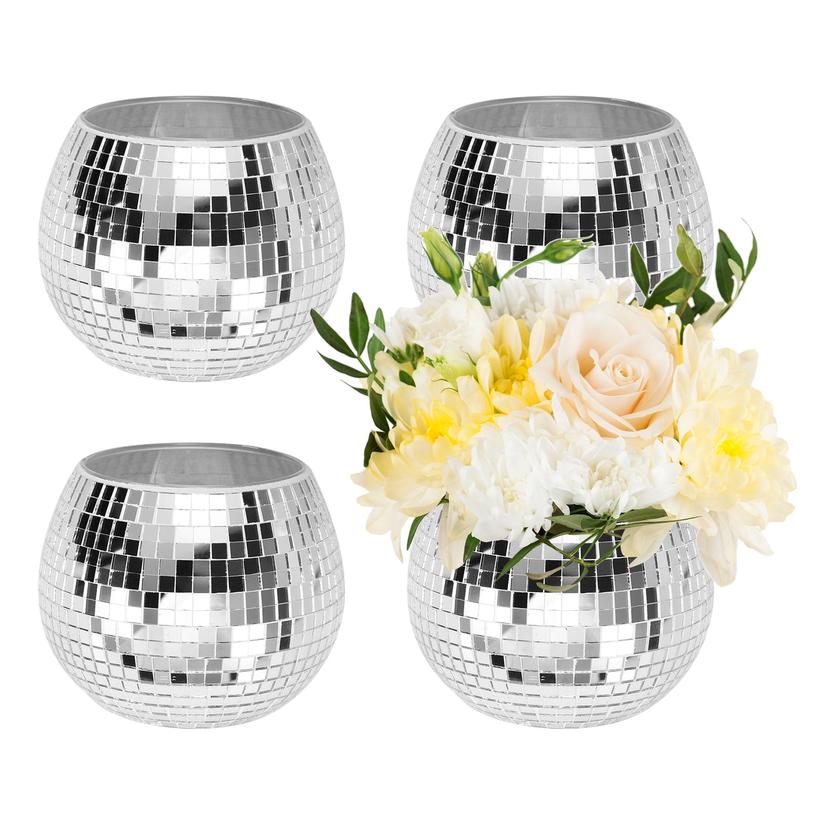 Uxcell Disco Ball Vase, 4Pcs Glass Disco Ball Planter for Flowers 4