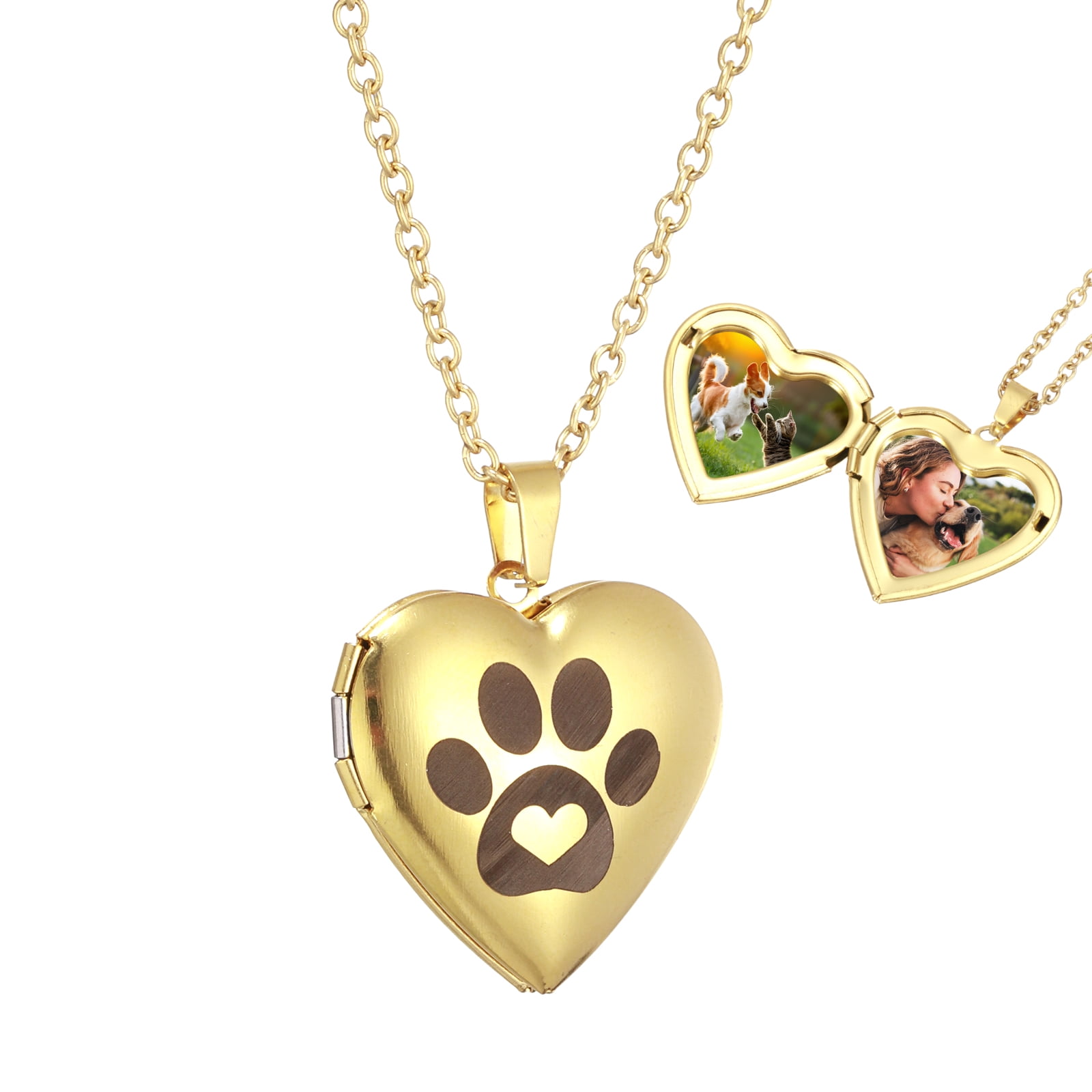 Uxcell Dog Paw Locket Pendant for Women, Stainless Steel Paw Print ...